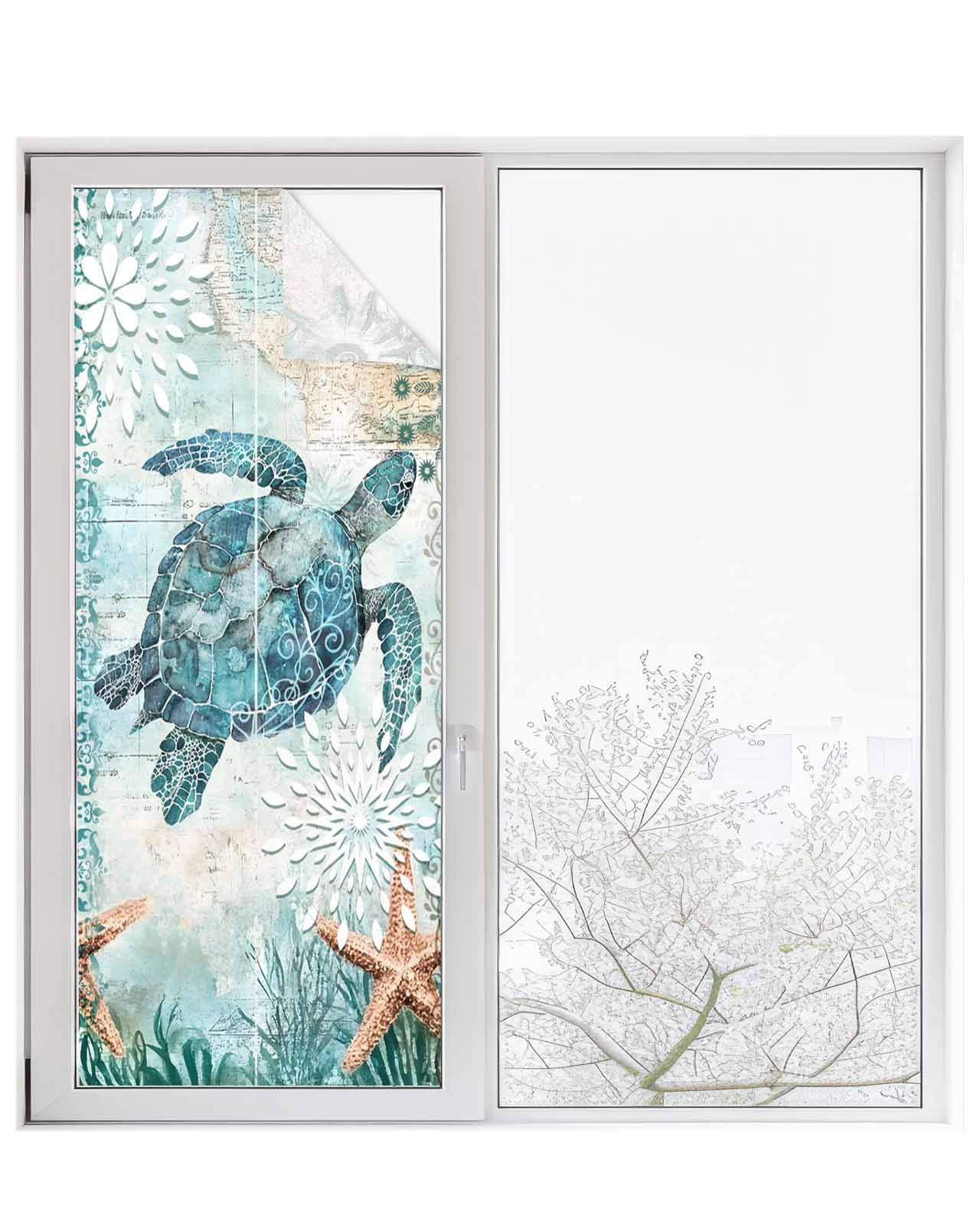 Window Privacy Film Coastal Sea Turtle Stained Glass Window Film ...