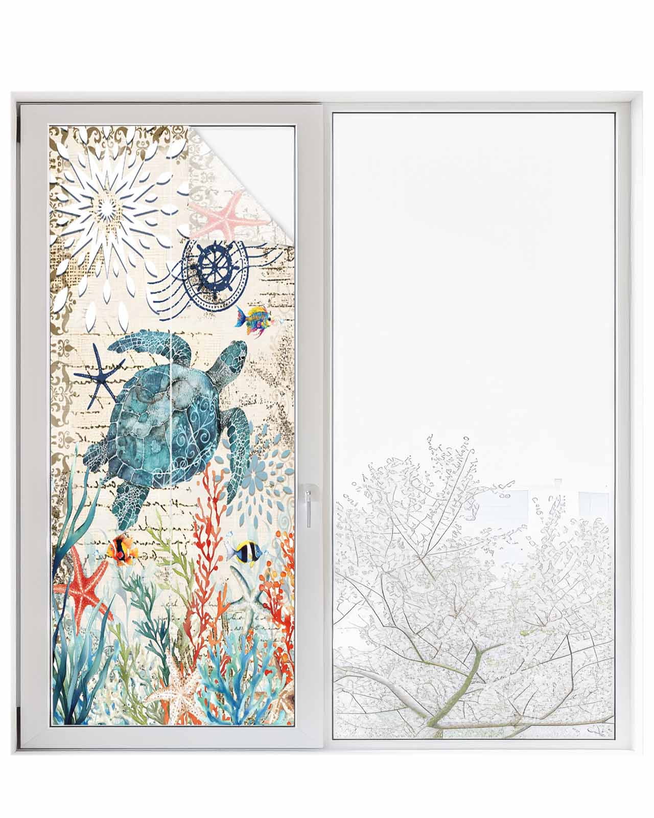 Window Privacy Film Coastal Sea Turtle Stained Glass Window Film ...