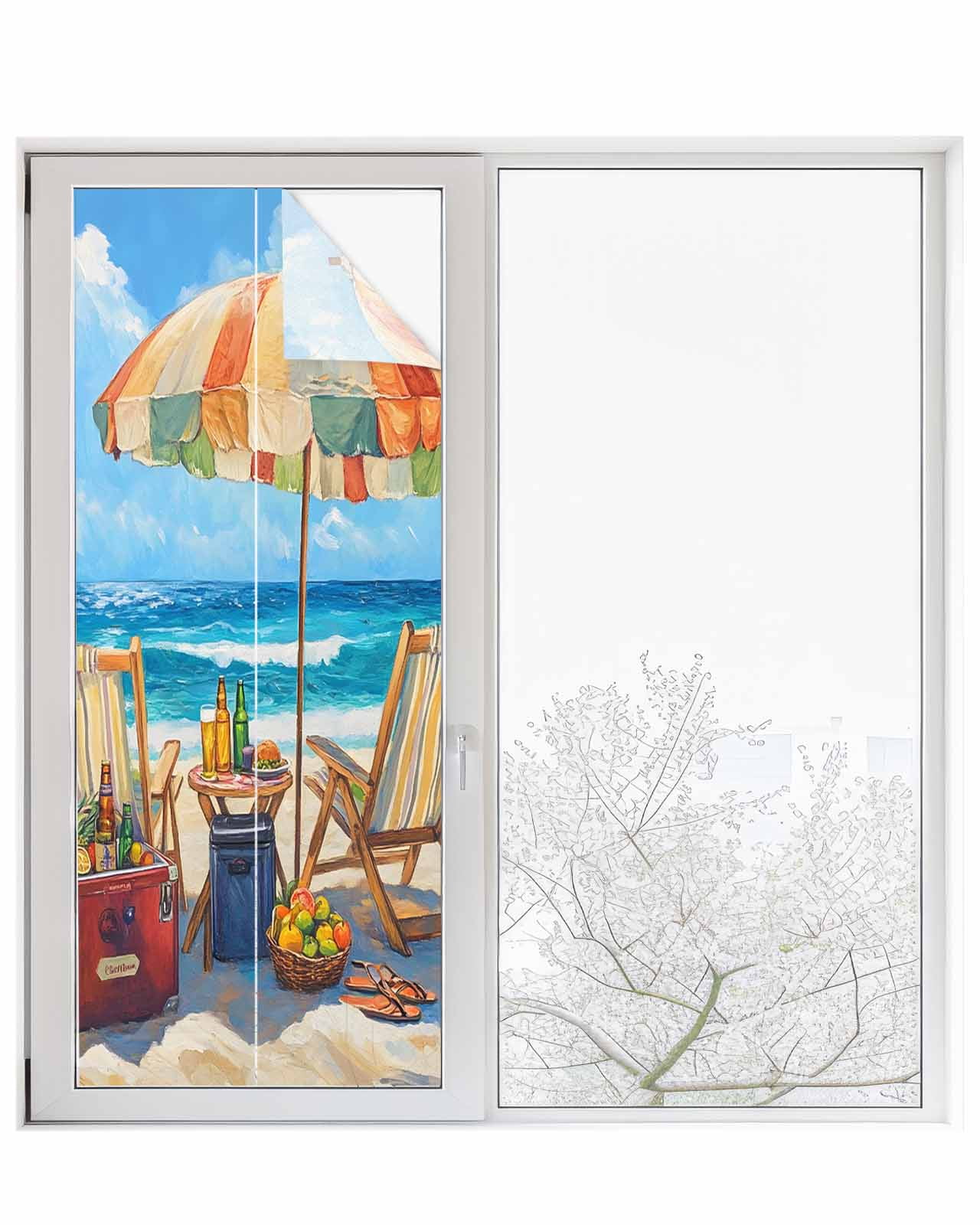 Window Privacy Film Coastal Sea Wave Blue Stained Glass Window Film ...