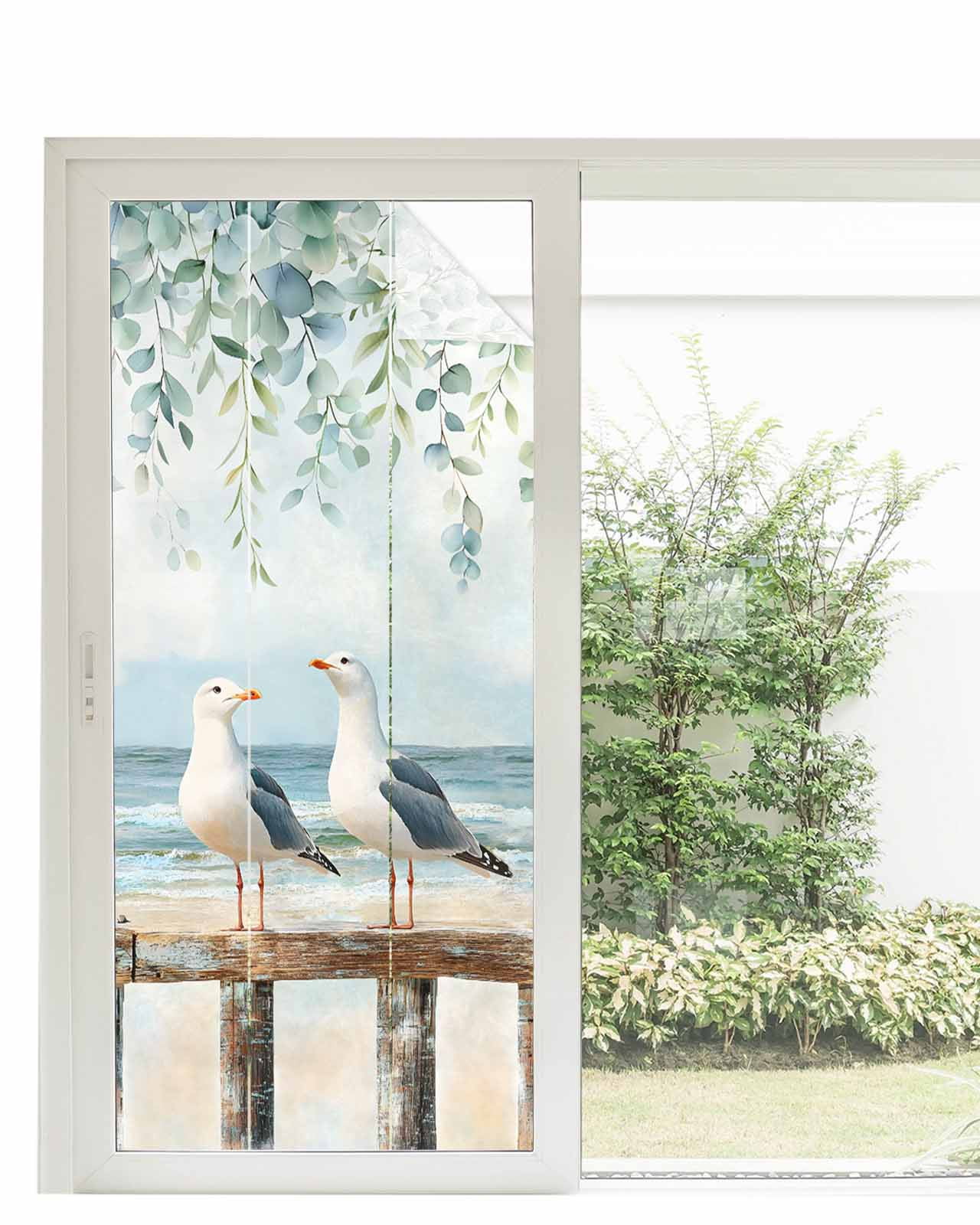 Window Privacy Film Coastal Seagull Stained Glass Window Film ...