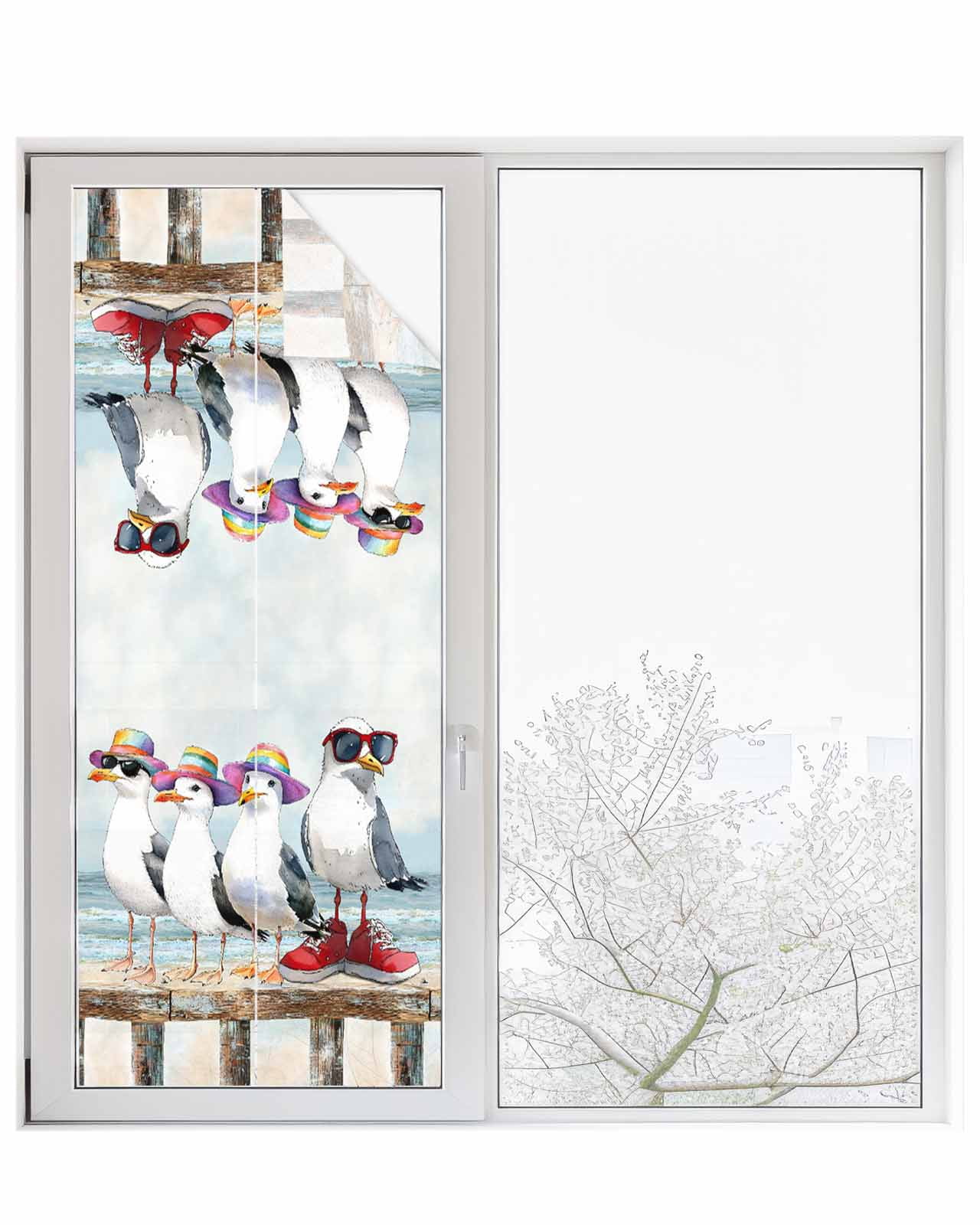 Window Privacy Film Coastal Seagull Stained Glass Window Film ...
