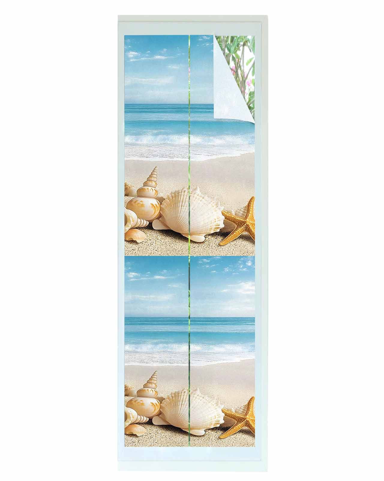Window Privacy Film Coastal Seashells Stained Glass Window Film ...