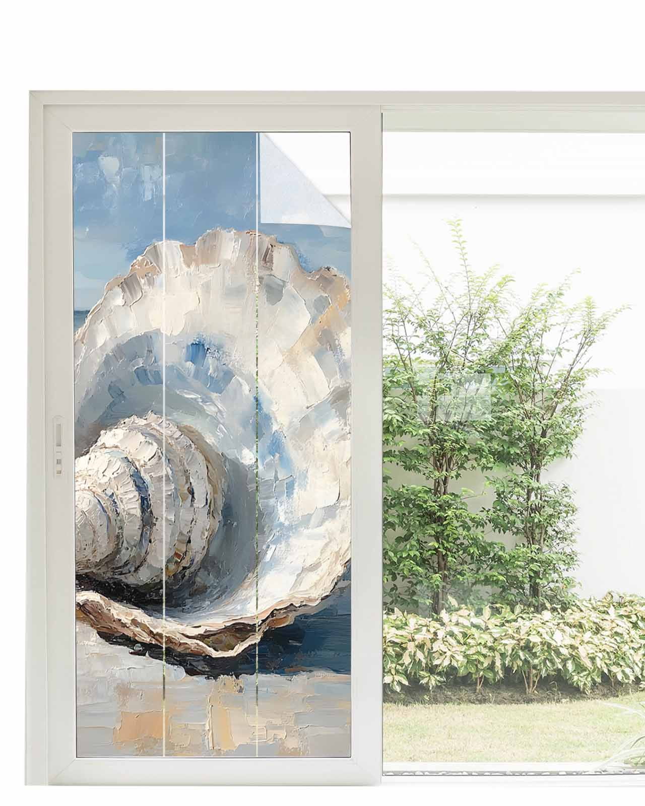 Window Privacy Film Coastal Seashells Stained Glass Window Film ...