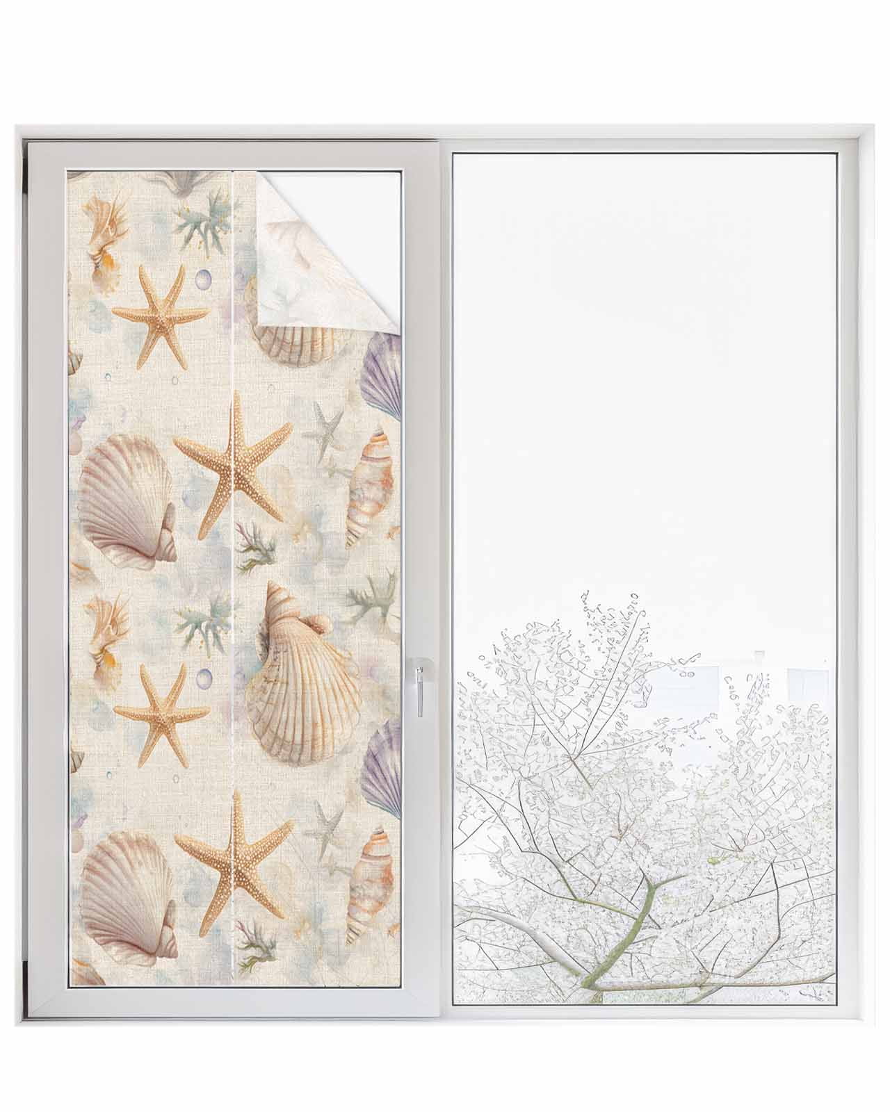 Window Privacy Film Coastal Shell Conch Stained Glass Window Film ...