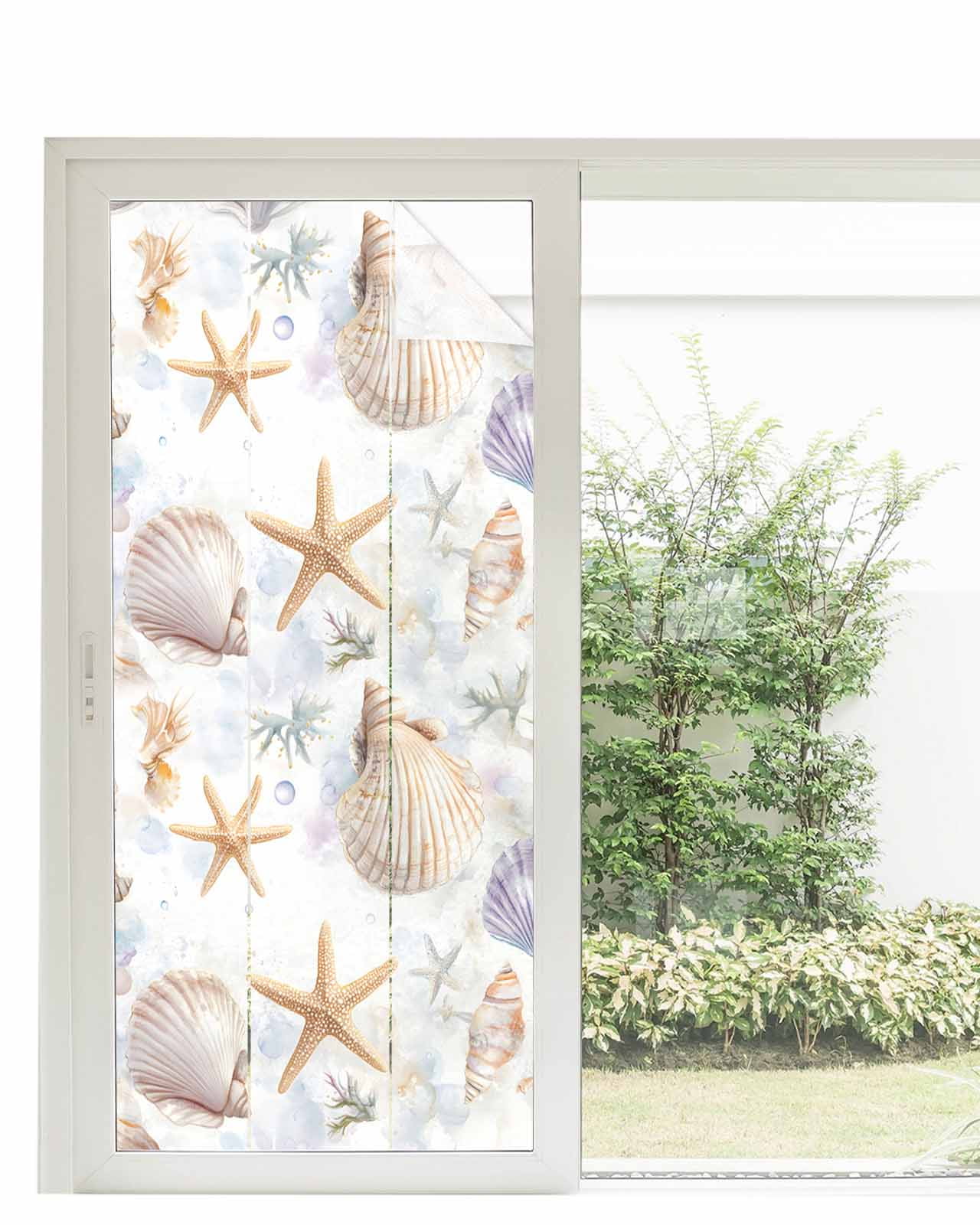 Window Privacy Film Coastal Shell Conch Stained Glass Window Film ...