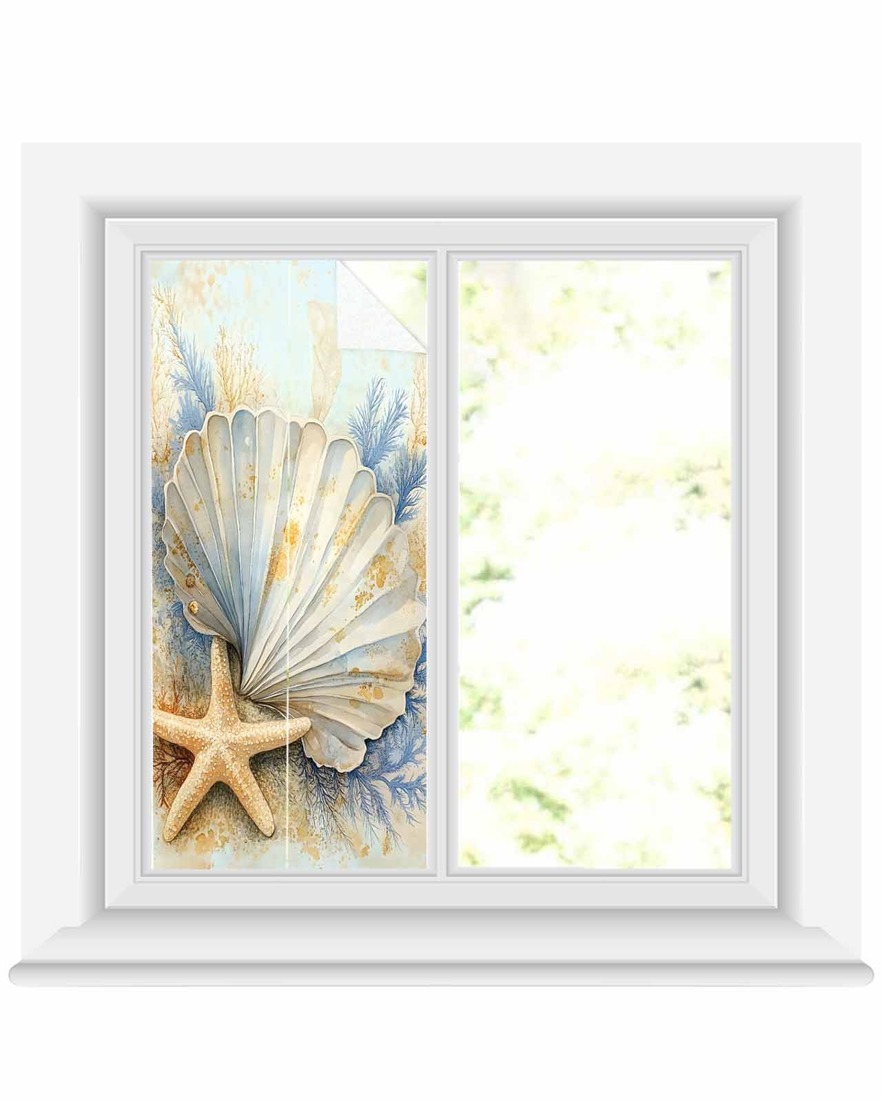 Window Privacy Film Coastal Shell Stained Glass Window Film Decorative ...