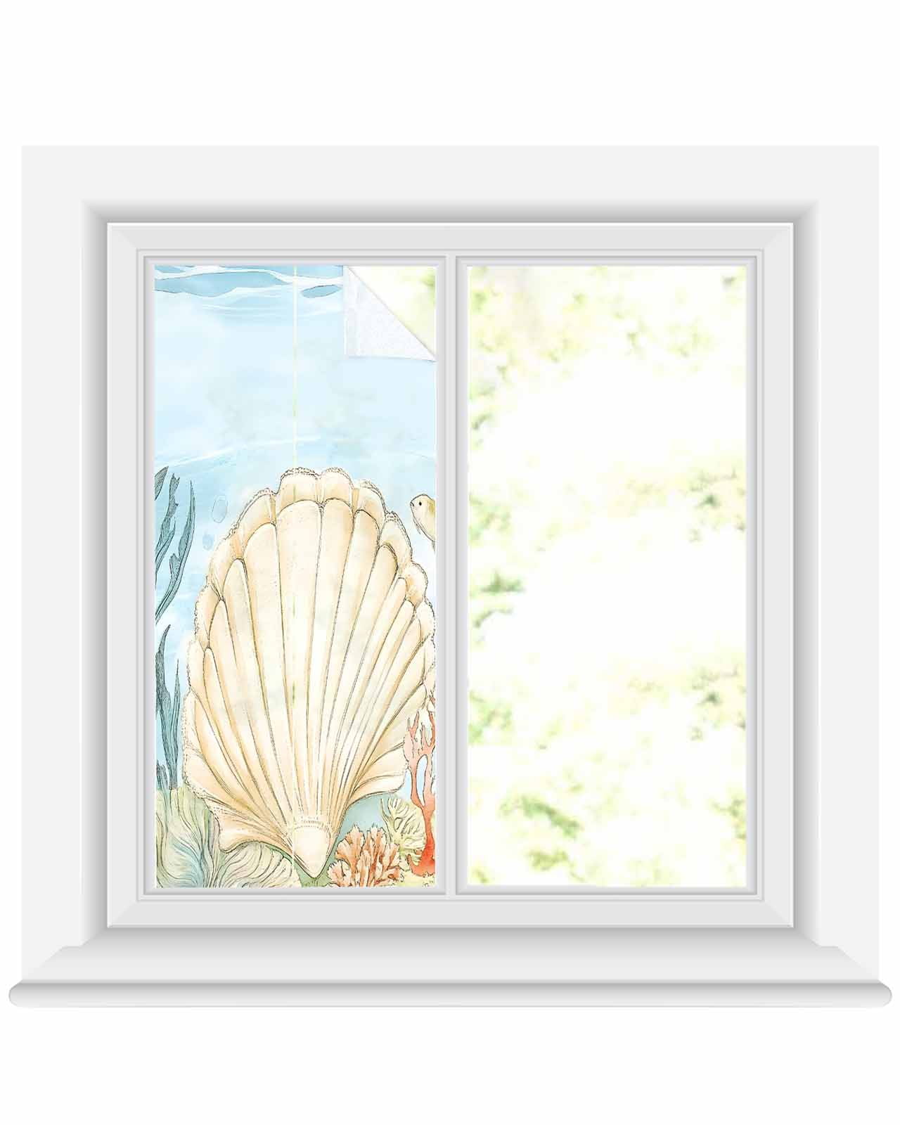 Window Privacy Film Coastal Shell Stained Glass Window Film Decorative ...