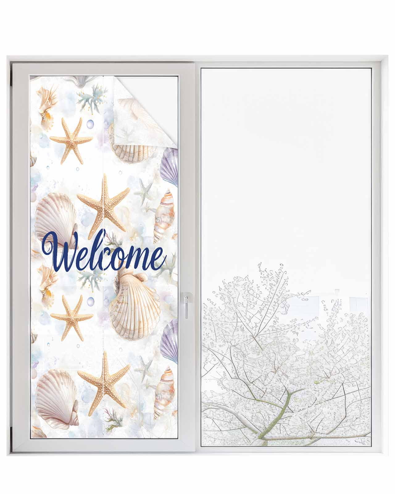 Window Privacy Film Coastal Shell Stained Glass Window Film Decorative ...