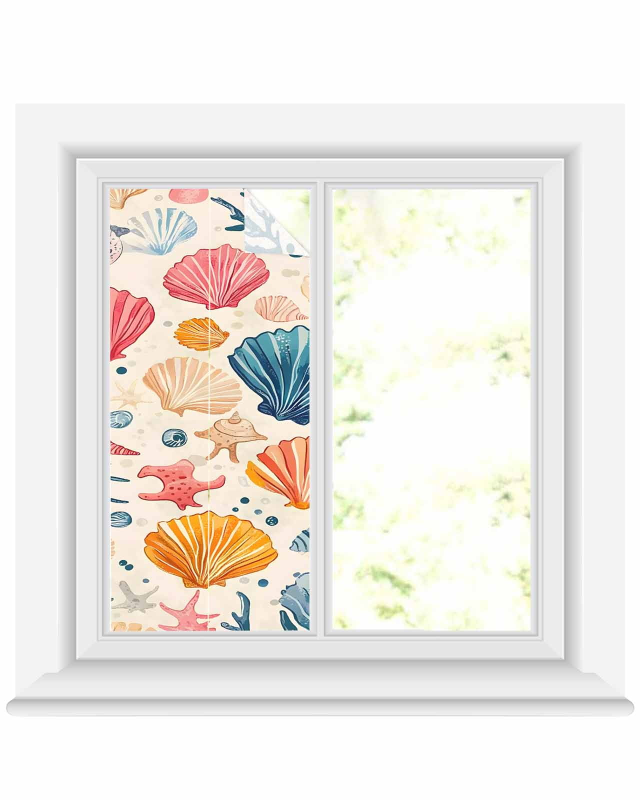 Window Privacy Film Coastal Shell Stained Glass Window Film Decorative ...
