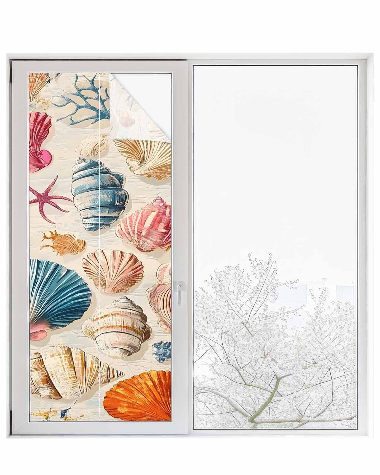 Window Privacy Film Coastal Shell Stained Glass Window Film Decorative ...