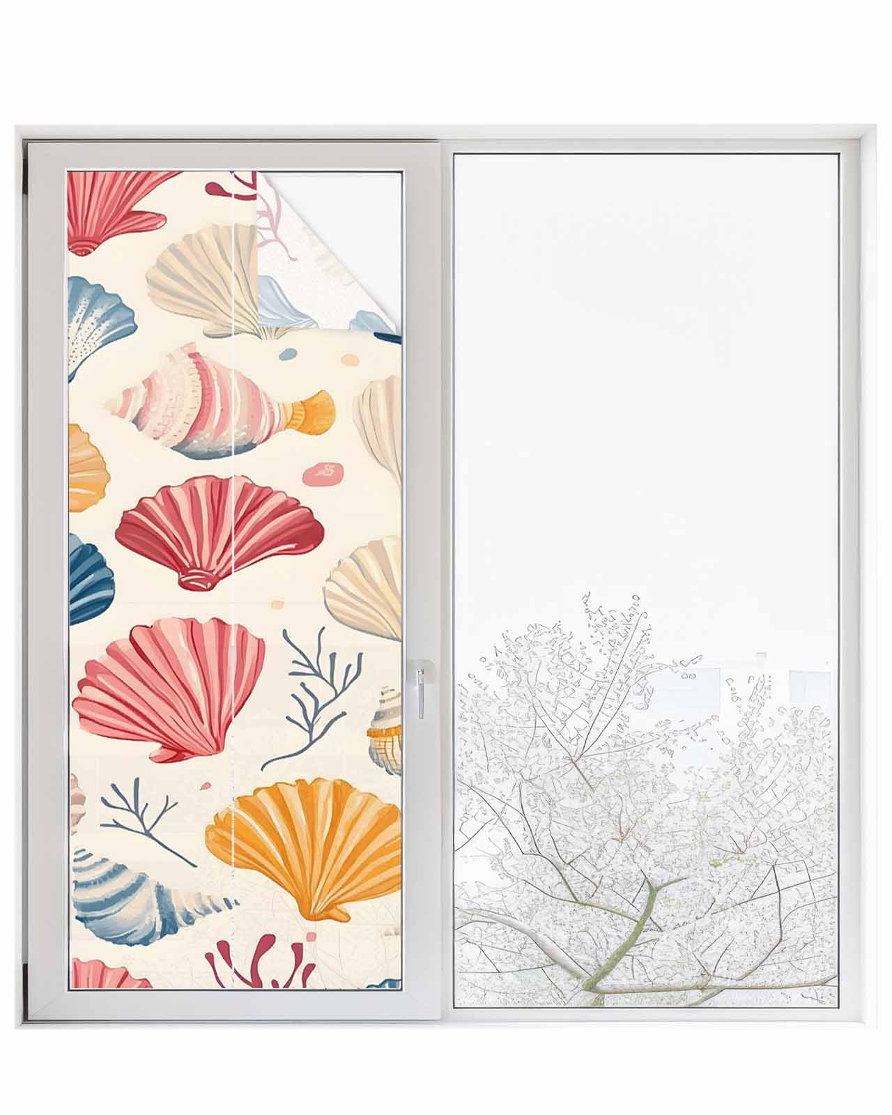 Window Privacy Film Coastal Shell Stained Glass Window Film Decorative ...