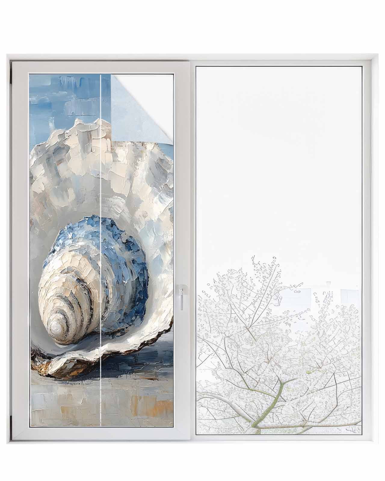 Window Privacy Film Coastal Shells Stained Glass Window Film Decorative ...