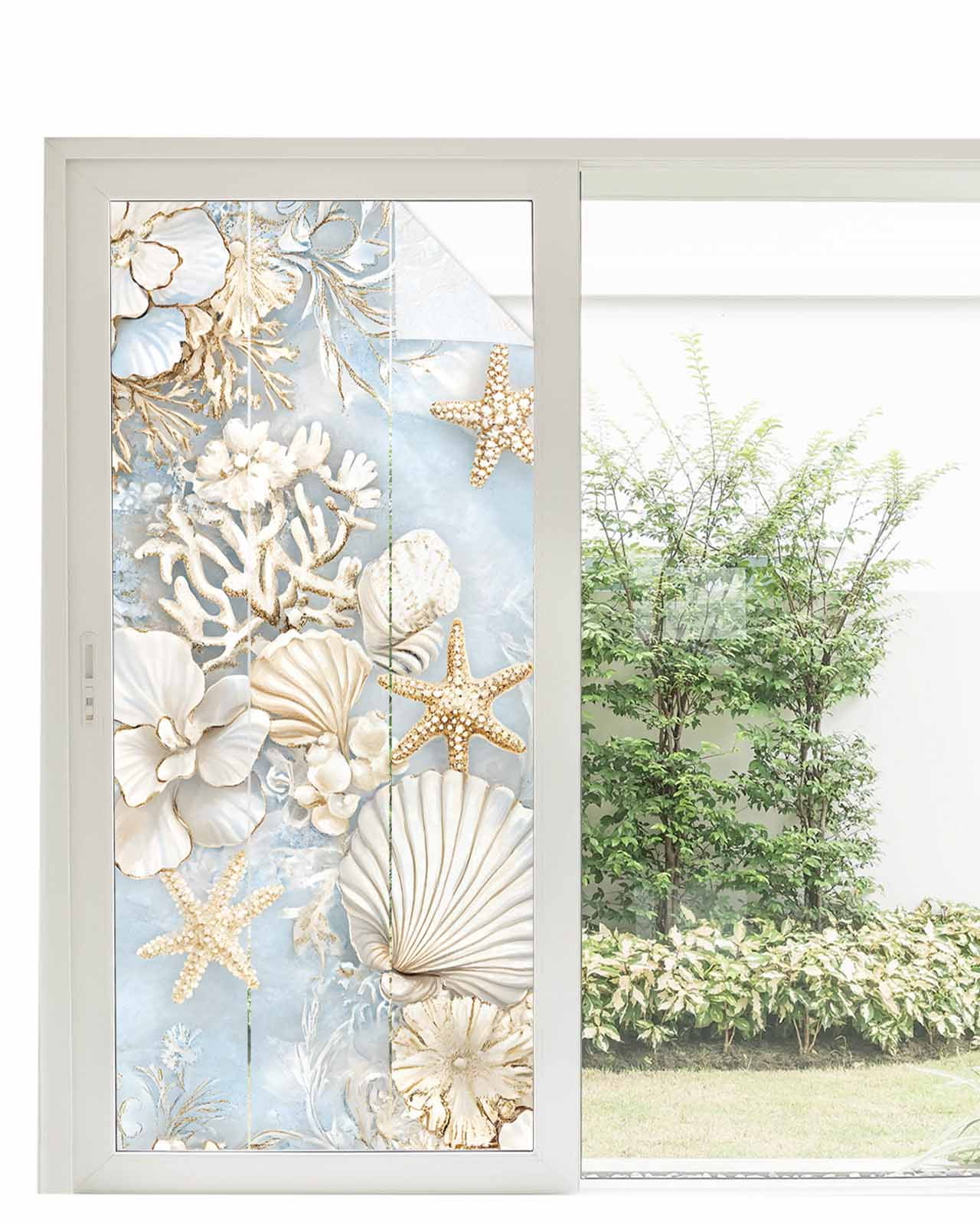 Window Privacy Film Coastal Stained Glass Window Film Decorative Sun ...