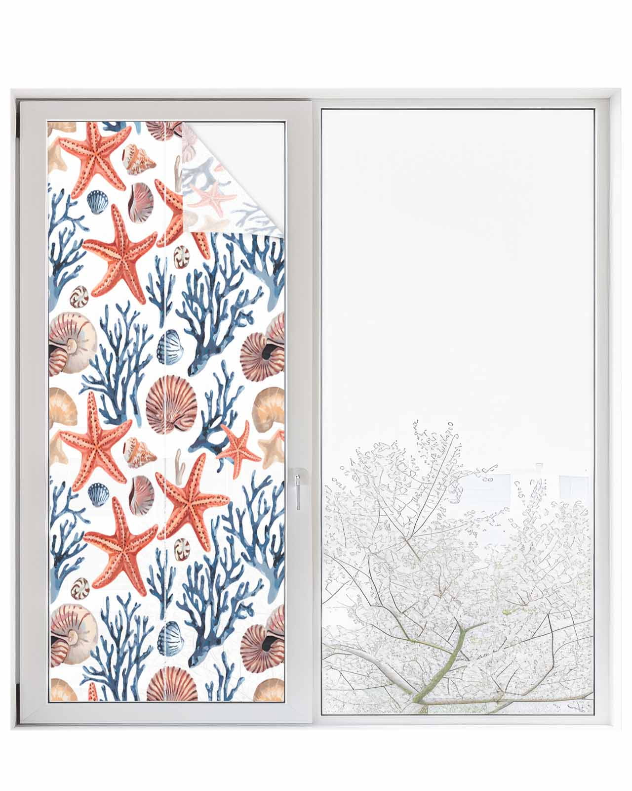 Window Privacy Film Coastal Stained Glass Window Film Decorative Sun ...