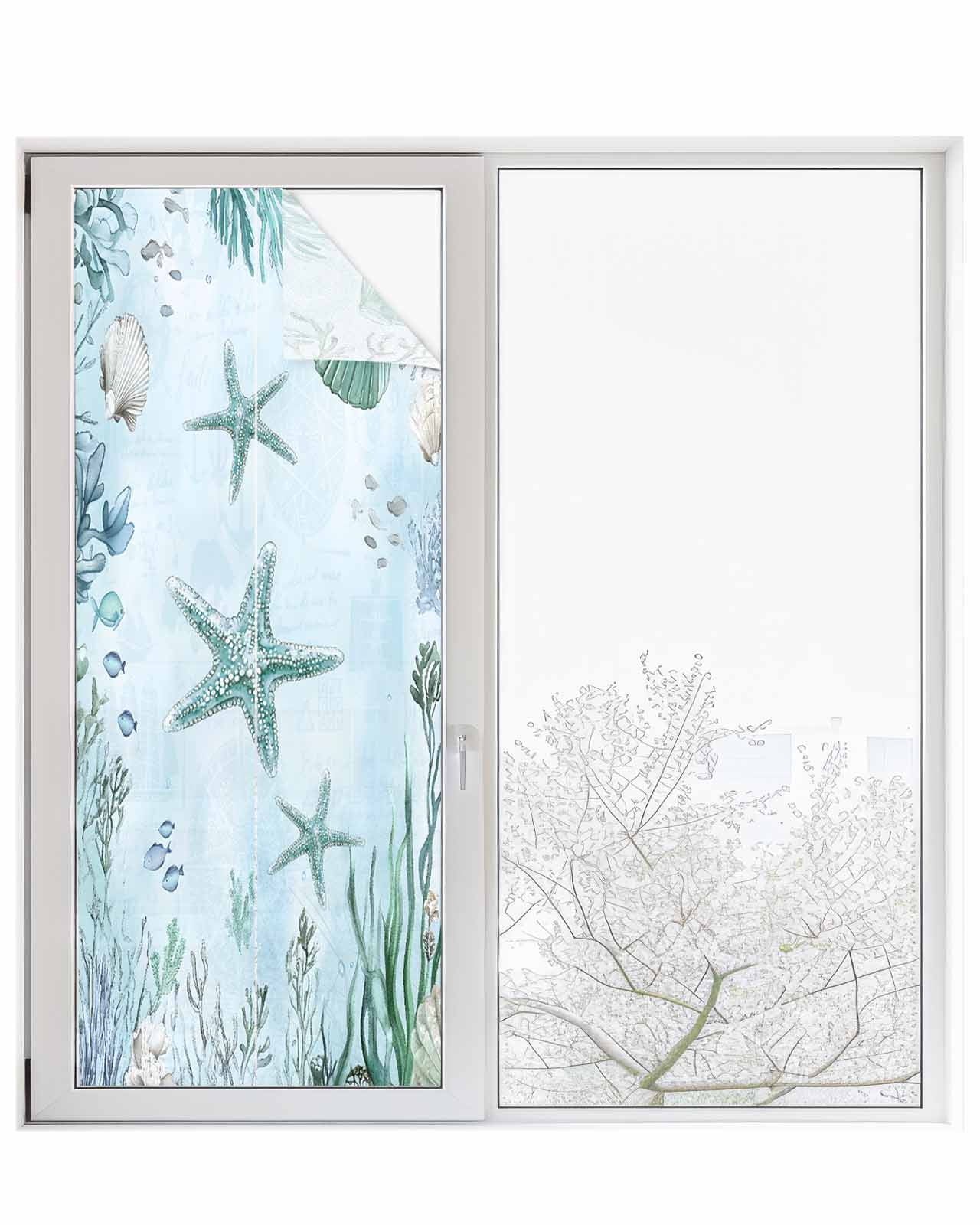 Window Privacy Film Coastal Starfish Stained Glass Window Film ...