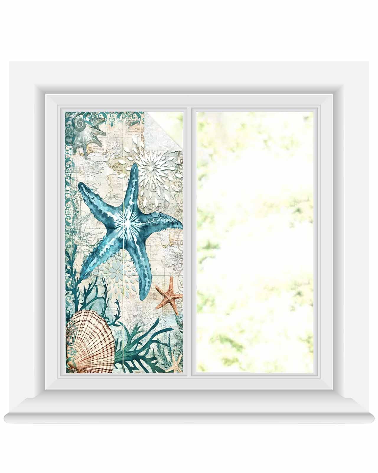 Window Privacy Film Coastal Starfish Stained Glass Window Film ...