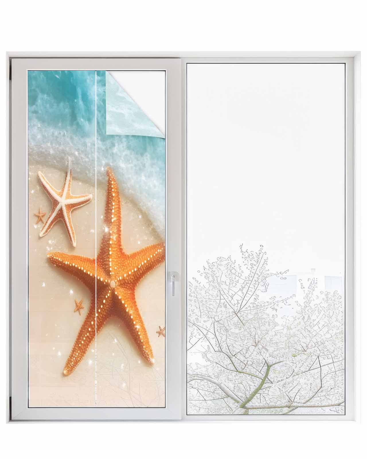 Window Privacy Film Coastal Starfish Stained Glass Window Film ...
