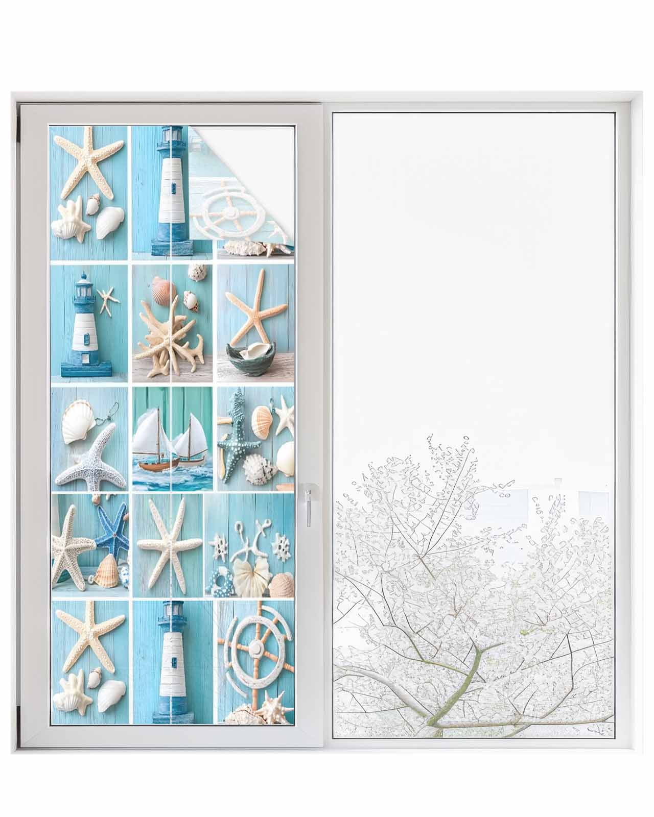 Window Privacy Film Coastal Summer Beach Stained Glass Window Film ...