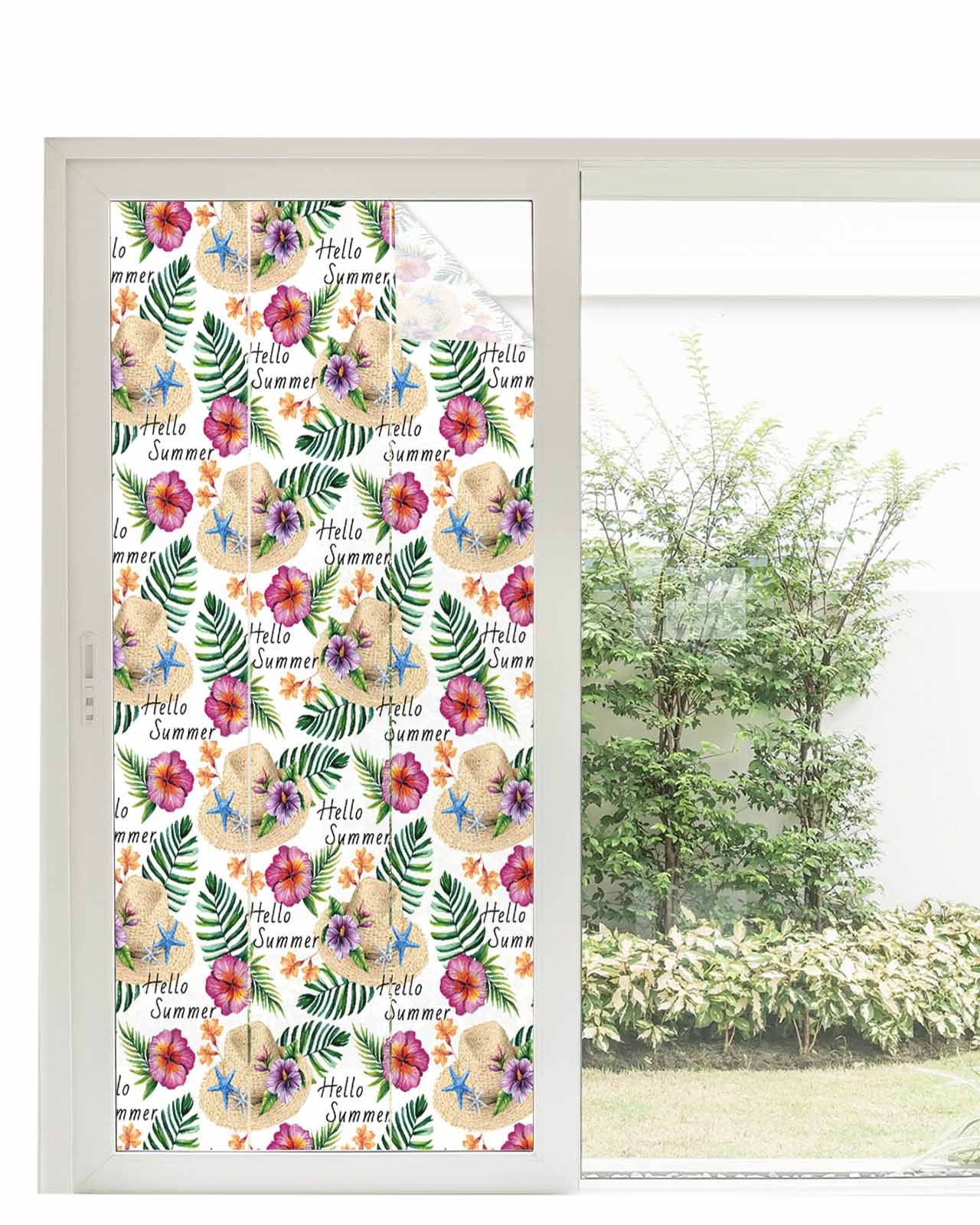 Window Privacy Film Coastal Tropical Stained Glass Window Film ...