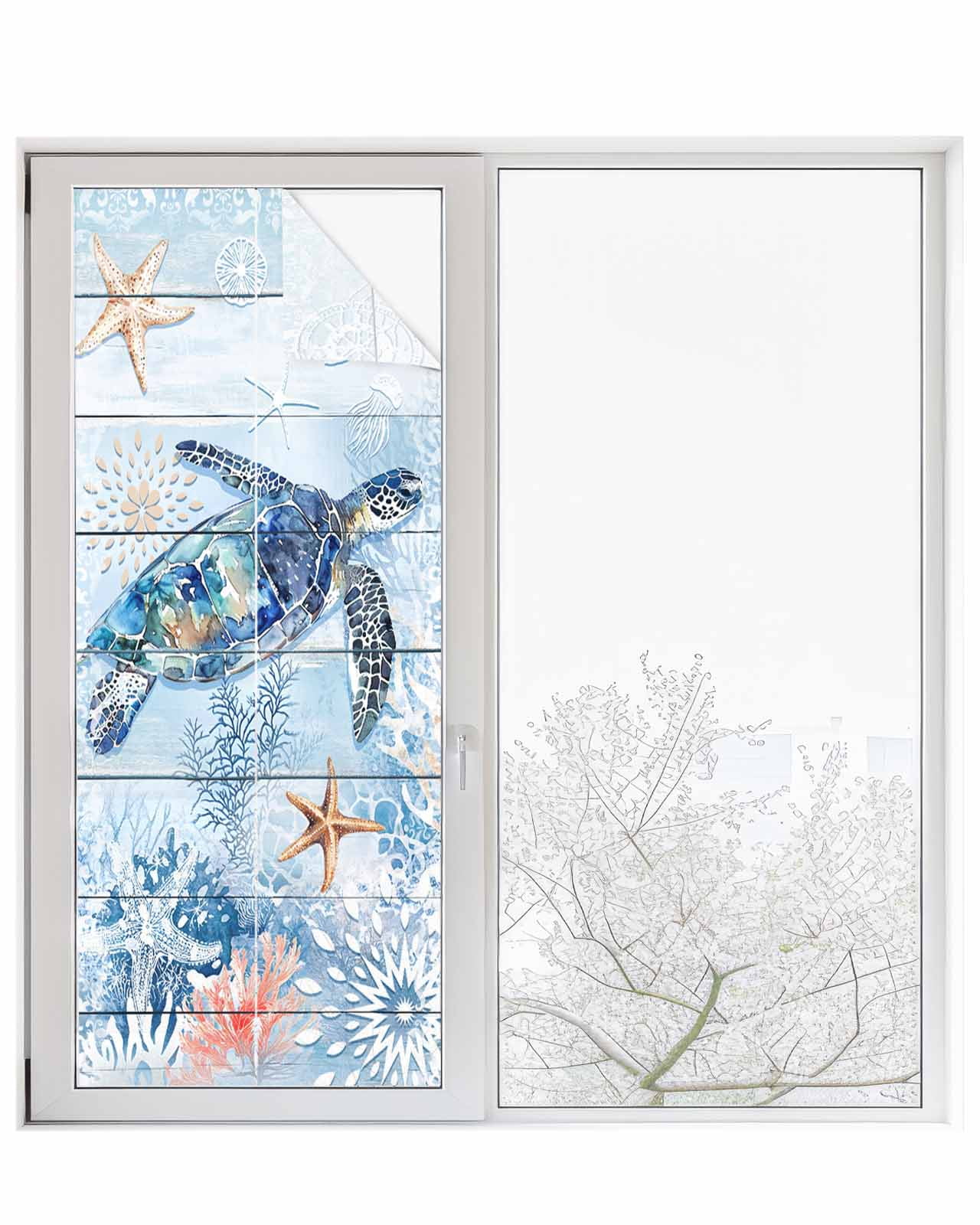 Window Privacy Film Coastal Turtle Stained Glass Window Film Decorative ...