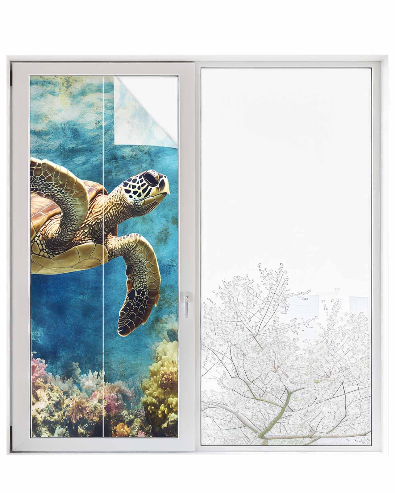 Window Privacy Film Coastal Turtle Stained Glass Window Film Decorative ...