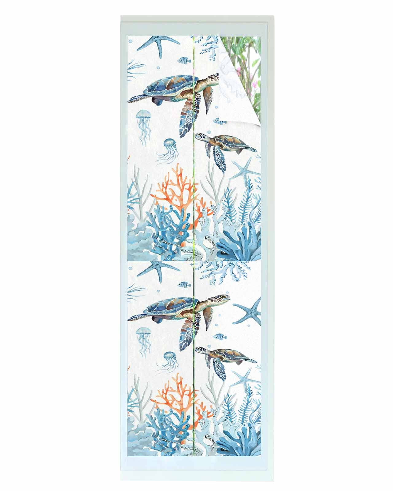 Window Privacy Film Coastal Turtle Stained Glass Window Film Decorative ...