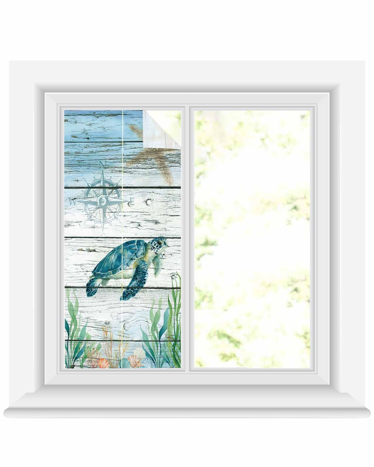 Window Privacy Film Coastal Turtle Stained Glass Window Film Decorative ...