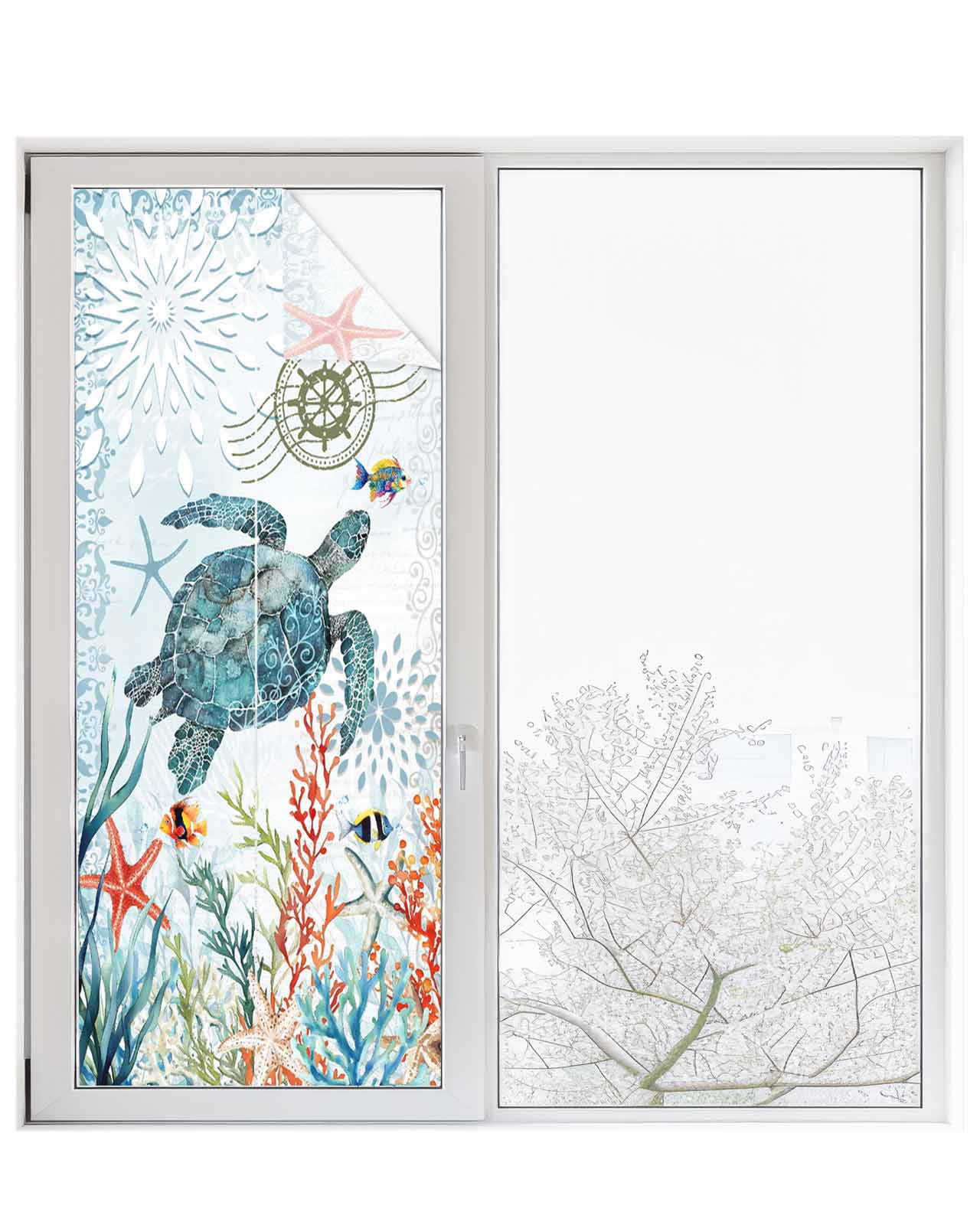 Window Privacy Film Coastal Turtle Stained Glass Window Film Decorative ...