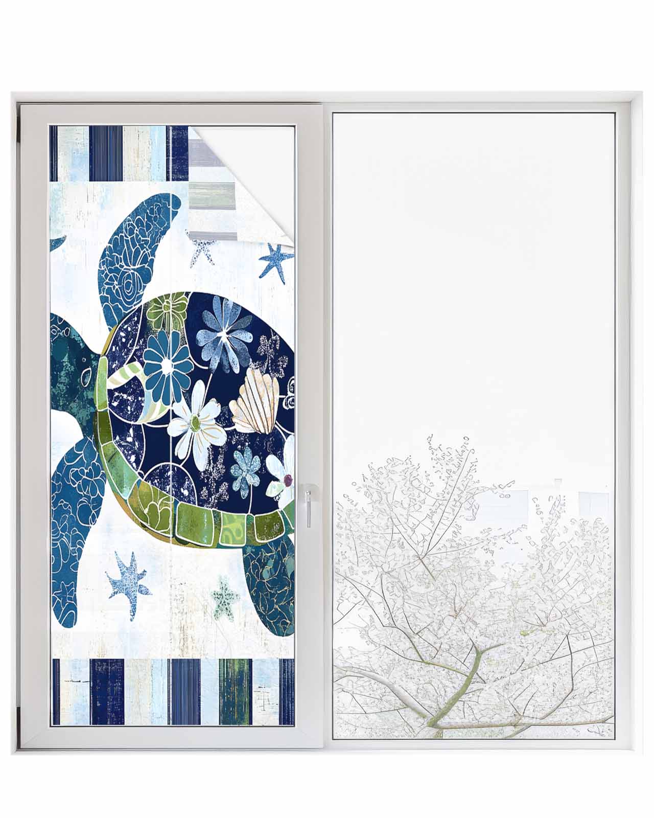 Window Privacy Film Coastal Turtle Stained Glass Window Film Decorative ...