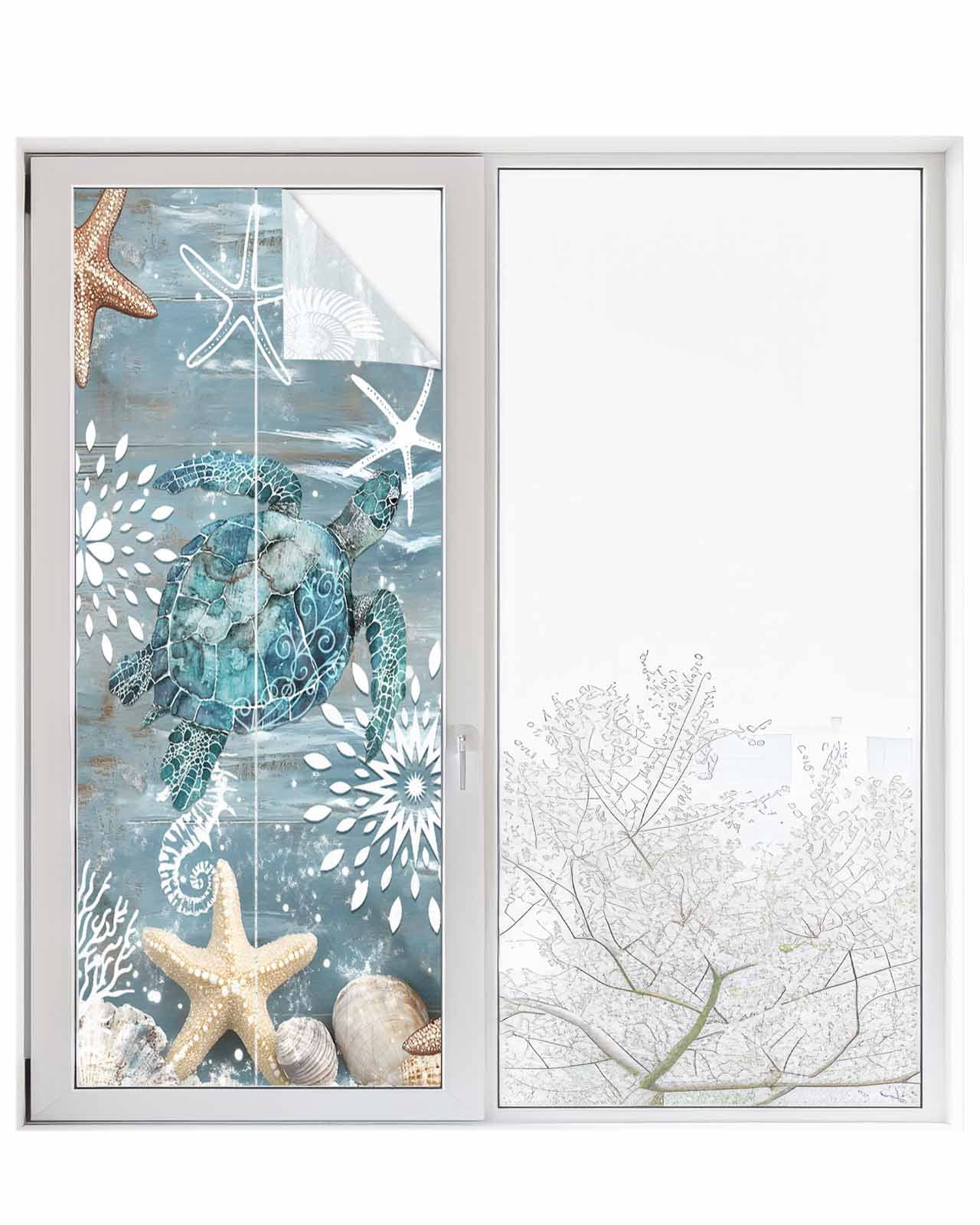 Window Privacy Film Coastal Turtle Stained Glass Window Film Decorative ...