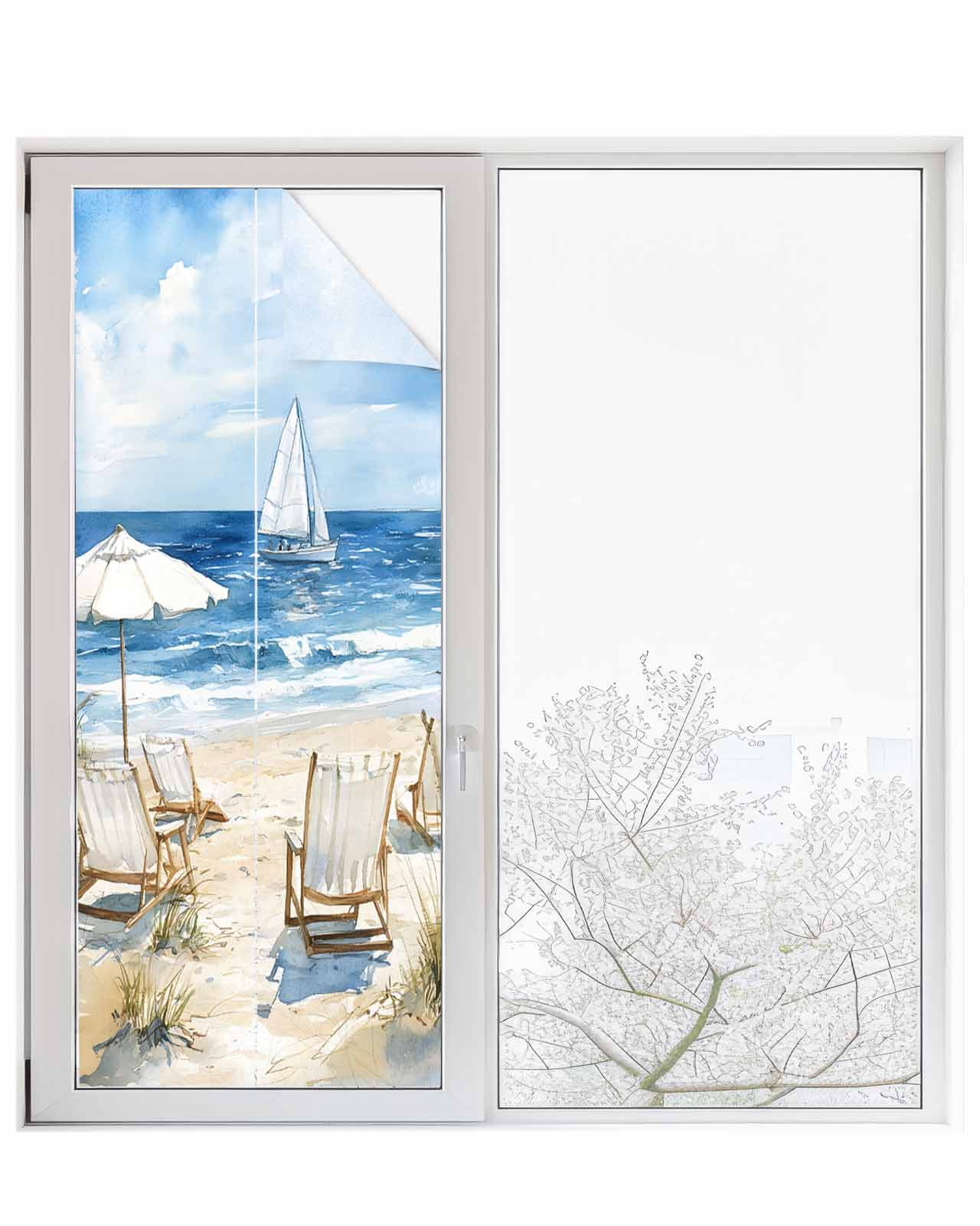 Window Privacy Film Coastal Wave Bliue Stained Glass Window Film ...