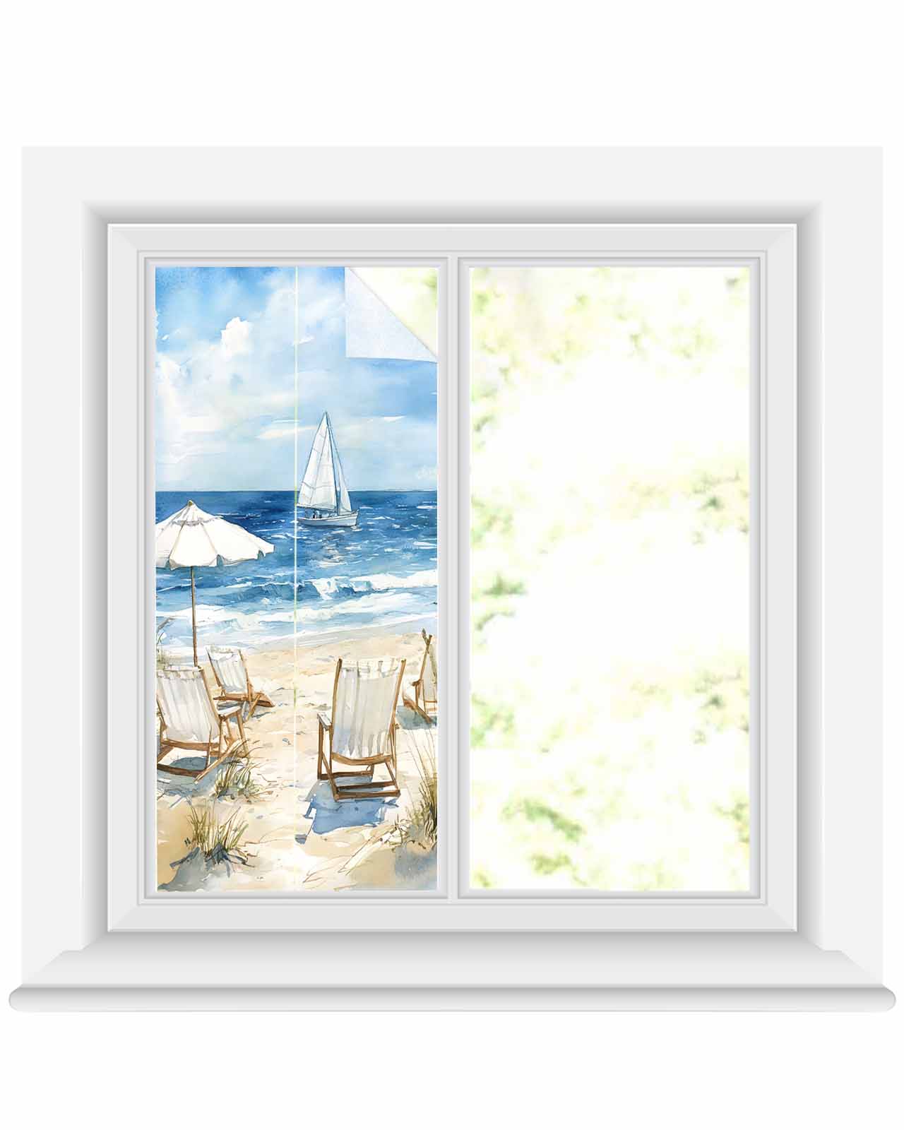 Window Privacy Film Coastal Wave Bliue Stained Glass Window Film ...