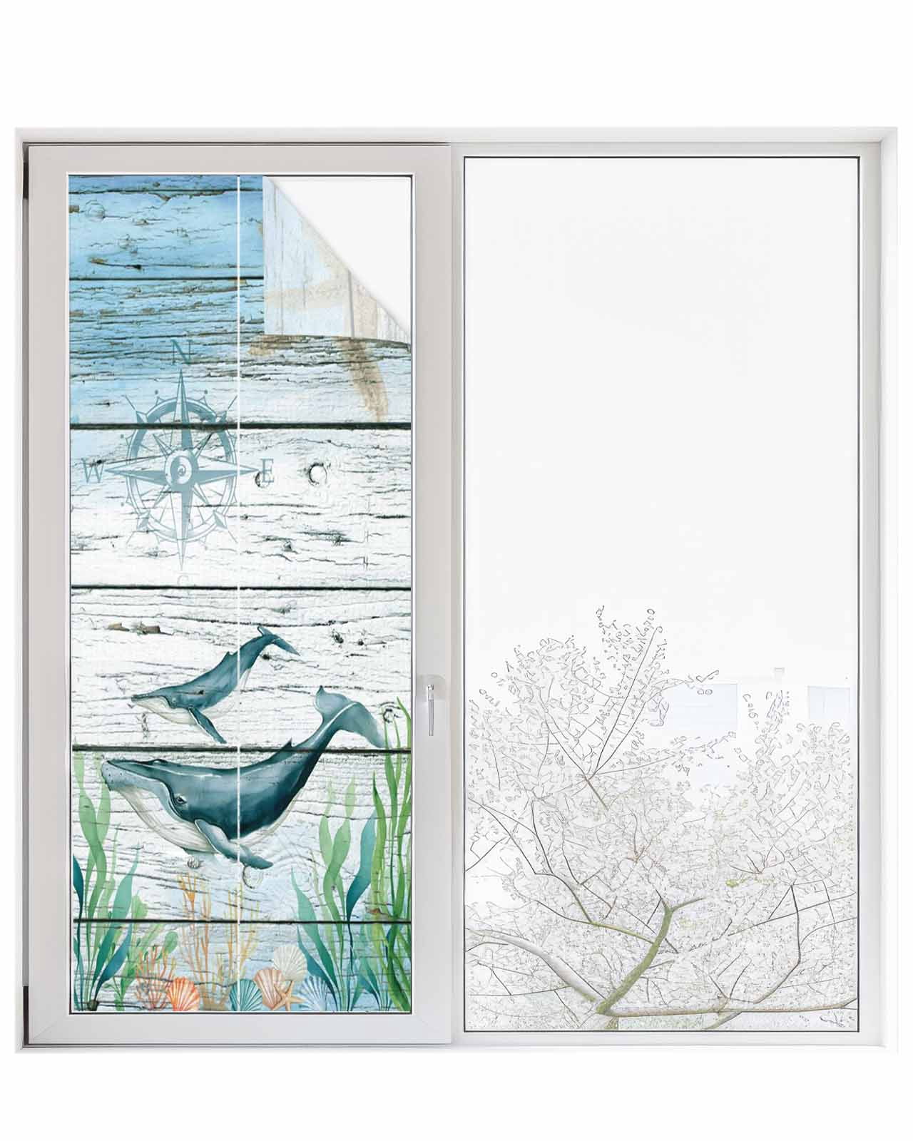 Window Privacy Film Coastal Whale Stained Glass Window Film Decorative ...
