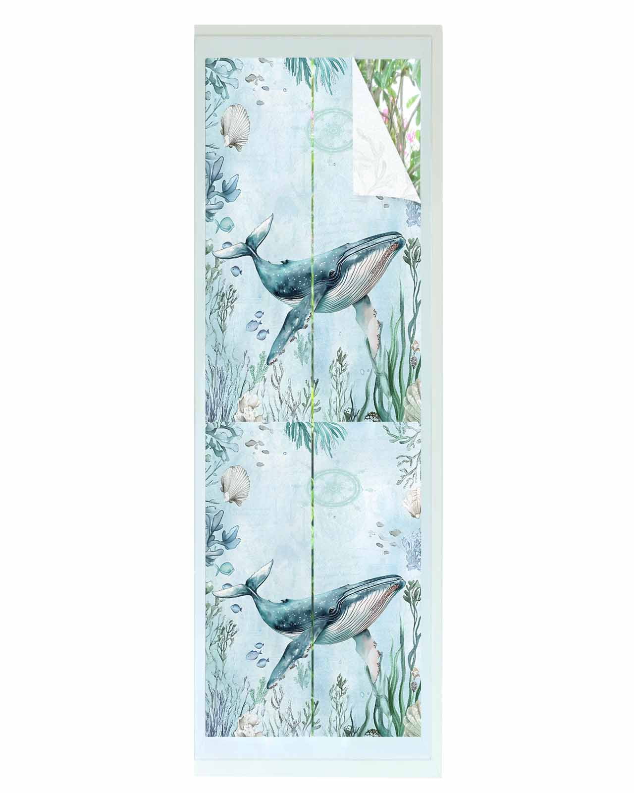 Window Privacy Film Coastal Whale Stained Glass Window Film Decorative ...