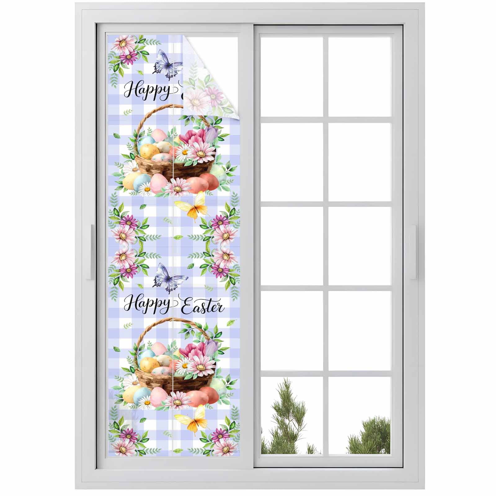 Window Privacy Film, Color Egg Pink Daisy Flower Basket Green Leaf ...