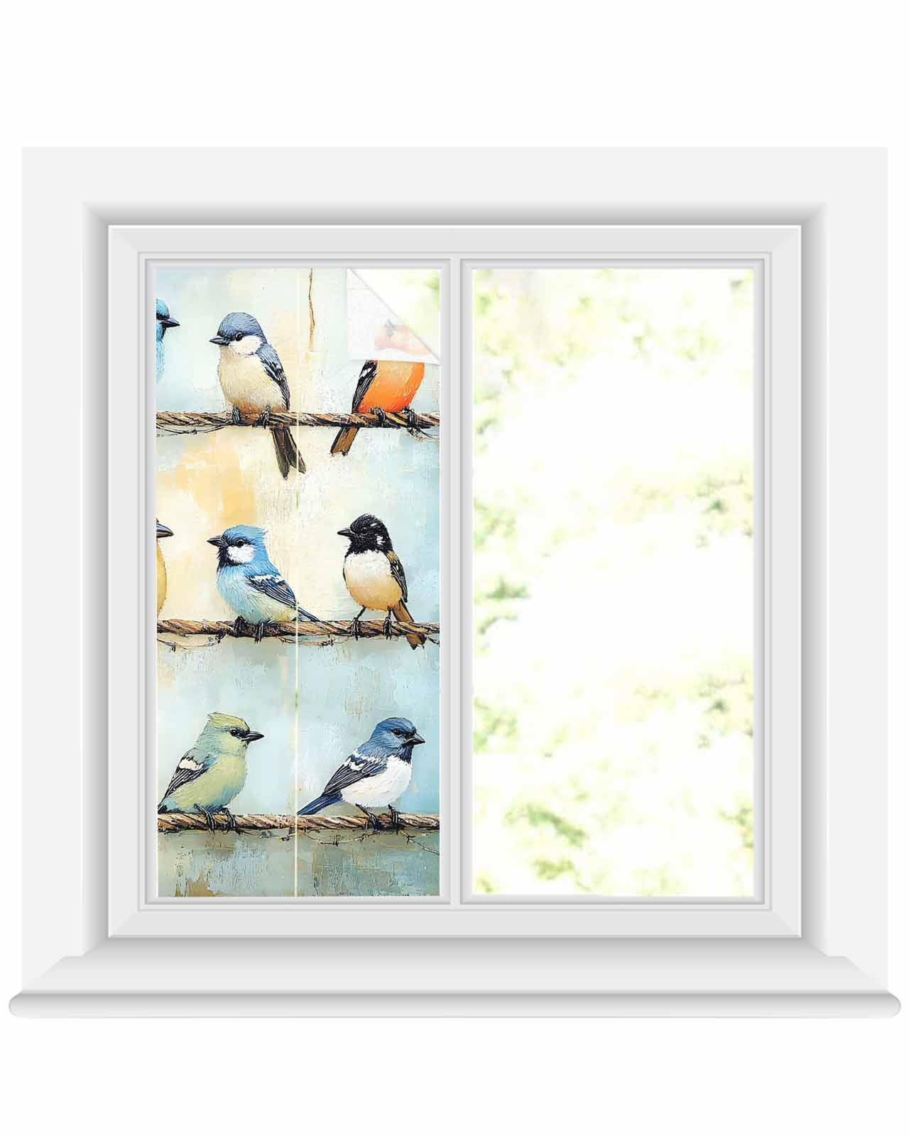 Window Privacy Film Colorful Birds Oil Painting Stained Glass Window ...