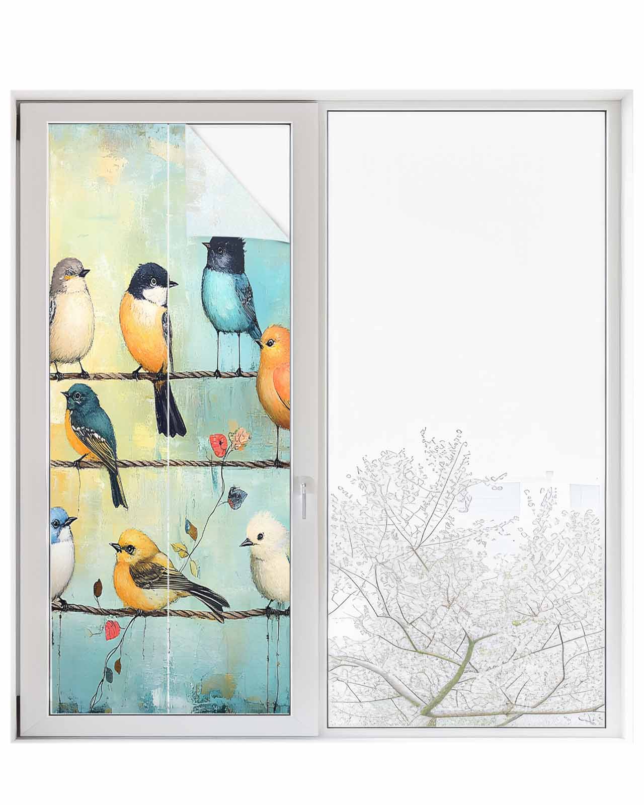 Window Privacy Film Colorful Birds Stained Glass Window Film Decorative ...
