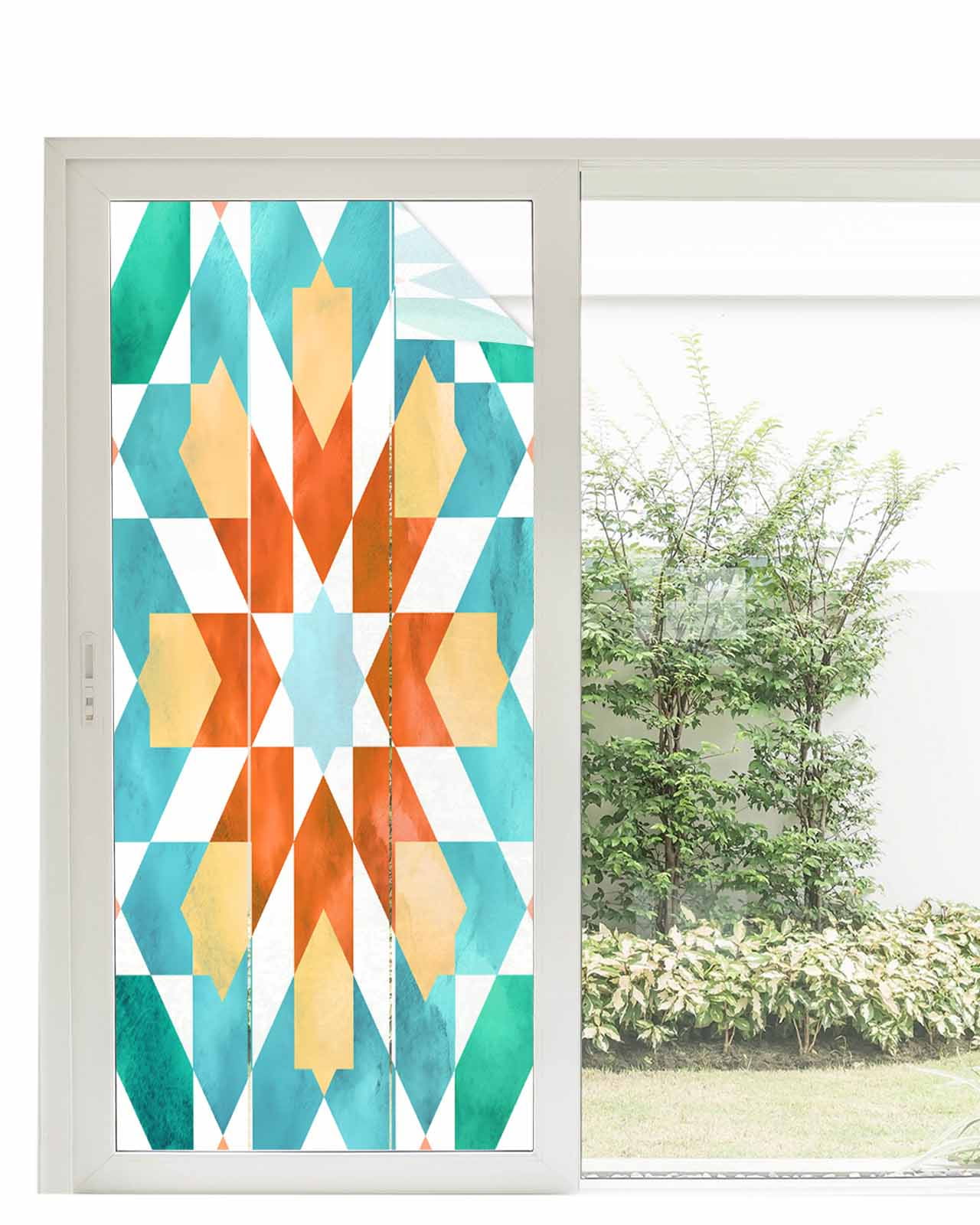 Window Privacy Film Colorful Boho Geometric Stained Glass Window Film ...
