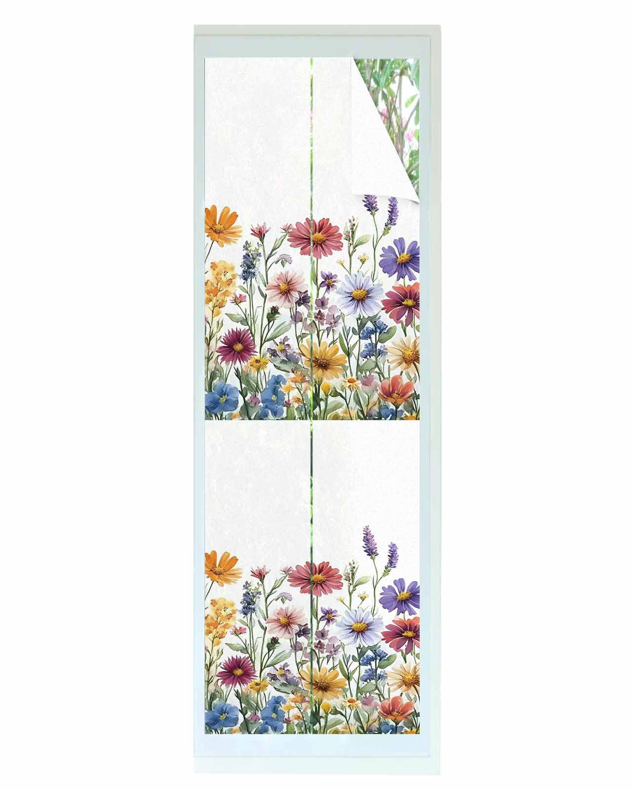 Window Privacy Film Colorful Botanical Floral Stained Glass Window Film ...
