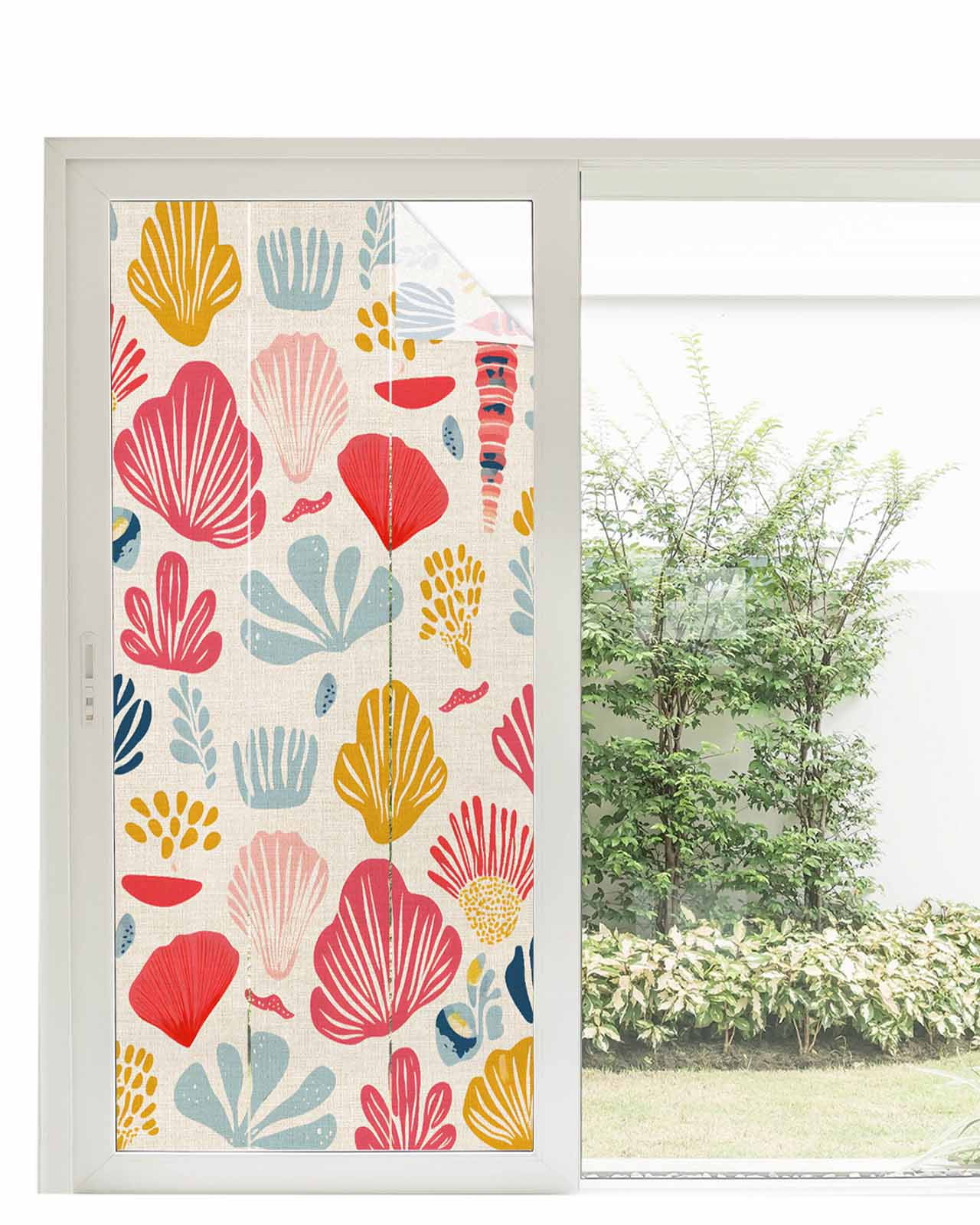 Window Privacy Film Colorful Coastal Shells Stained Glass Window Film ...