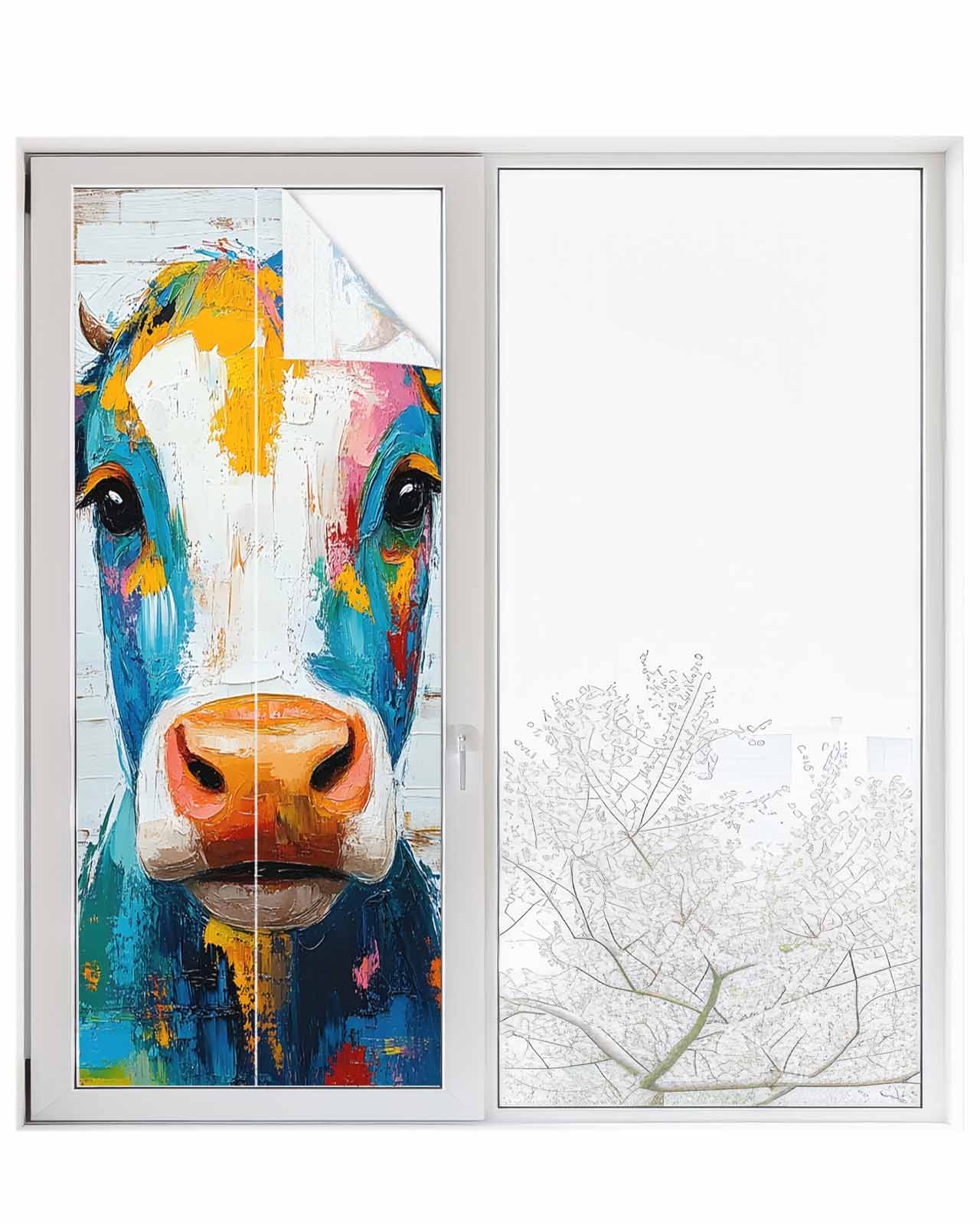 Window Privacy Film Colorful Cow Stained Glass Window Film Decorative ...