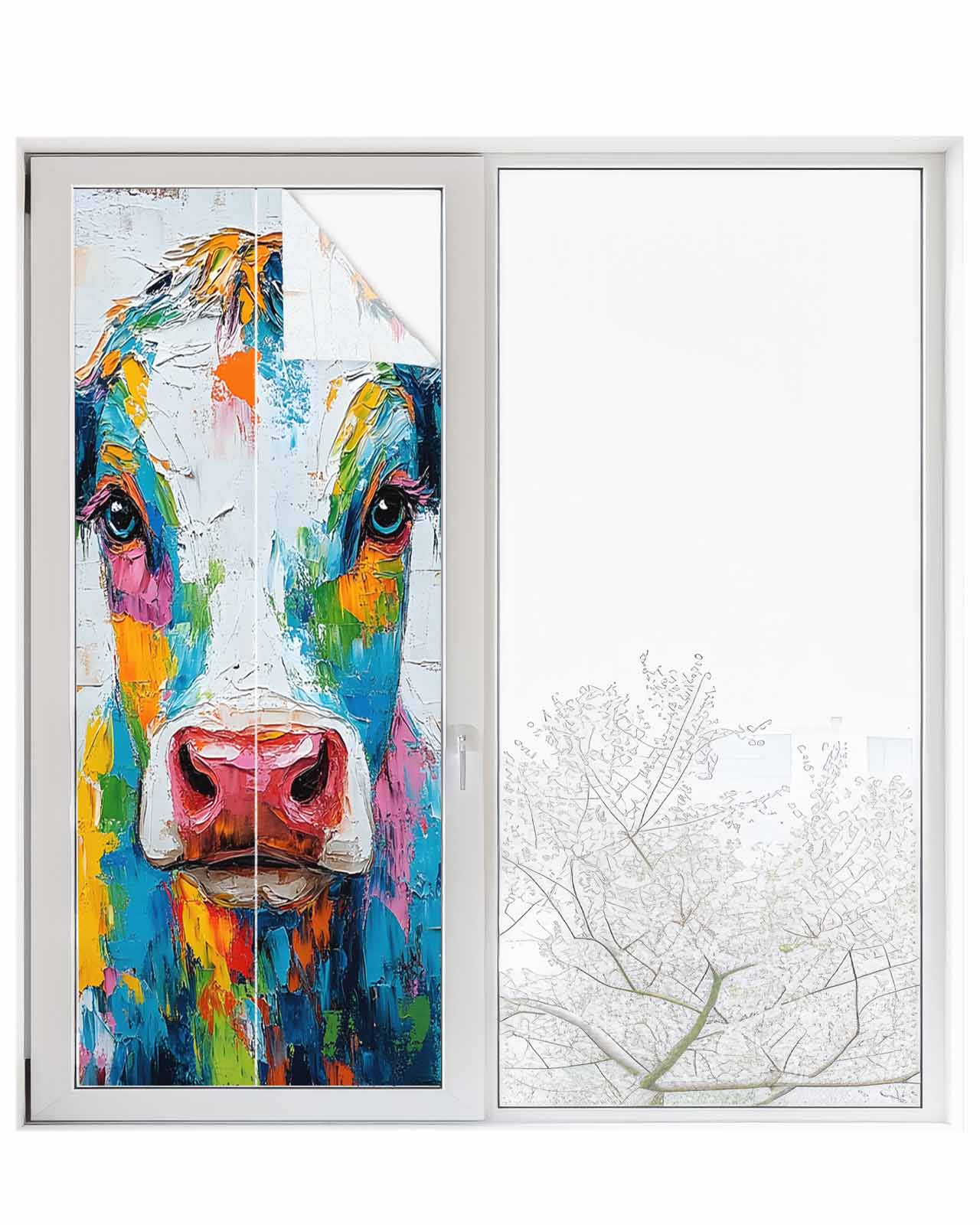 Window Privacy Film Colorful Cow Stained Glass Window Film Decorative ...