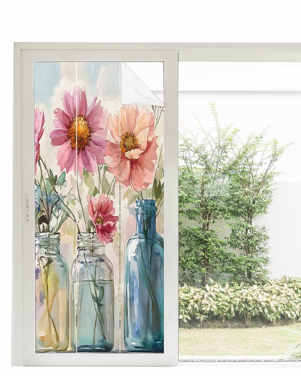 Window Privacy Film Colorful Flowers Stained Glass Window Film ...