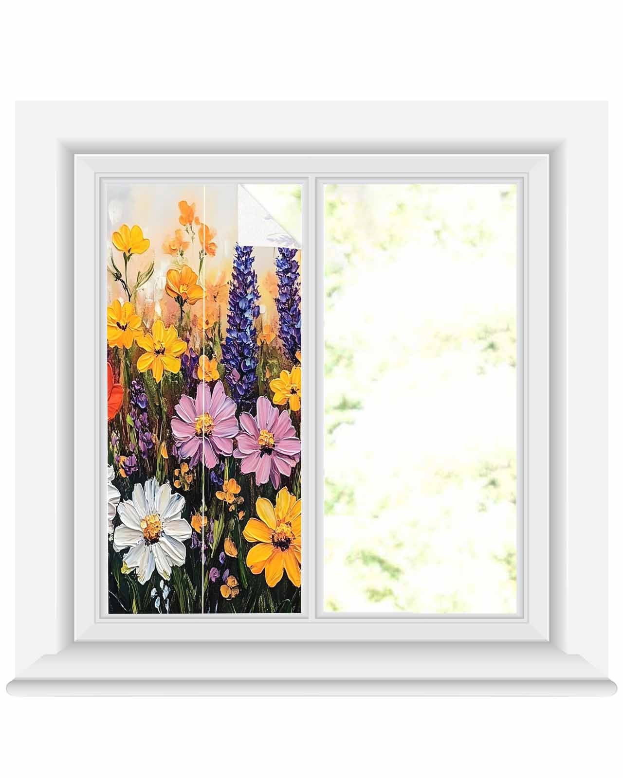 Window Privacy Film Colorful Flowers Stained Glass Window Film ...