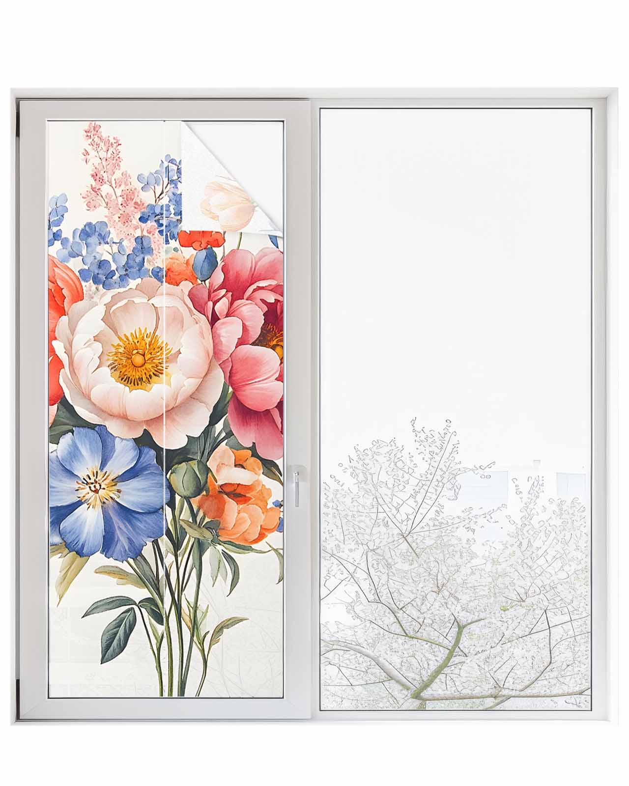 Window Privacy Film Colorful Flowers Stained Glass Window Film ...