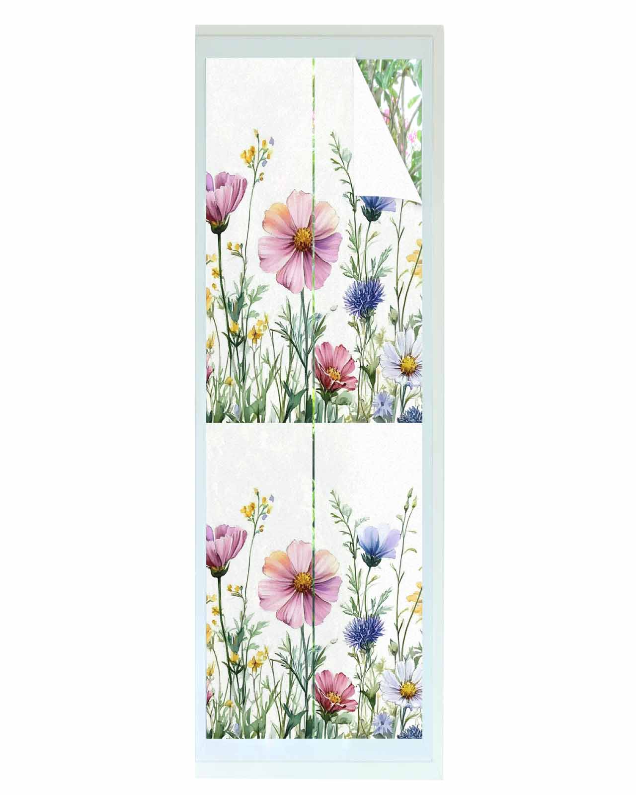 Window Privacy Film Colorful Flowers Stained Glass Window Film ...