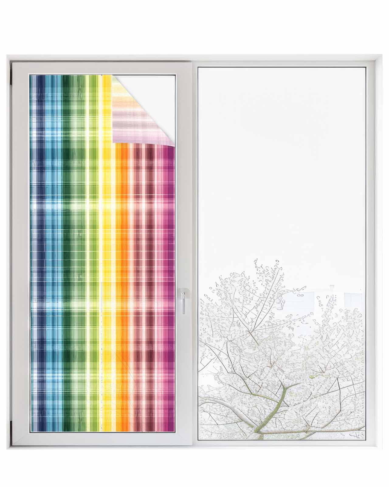 Window Privacy Film Colorful Gradient Plaid Stained Glass Window Film ...