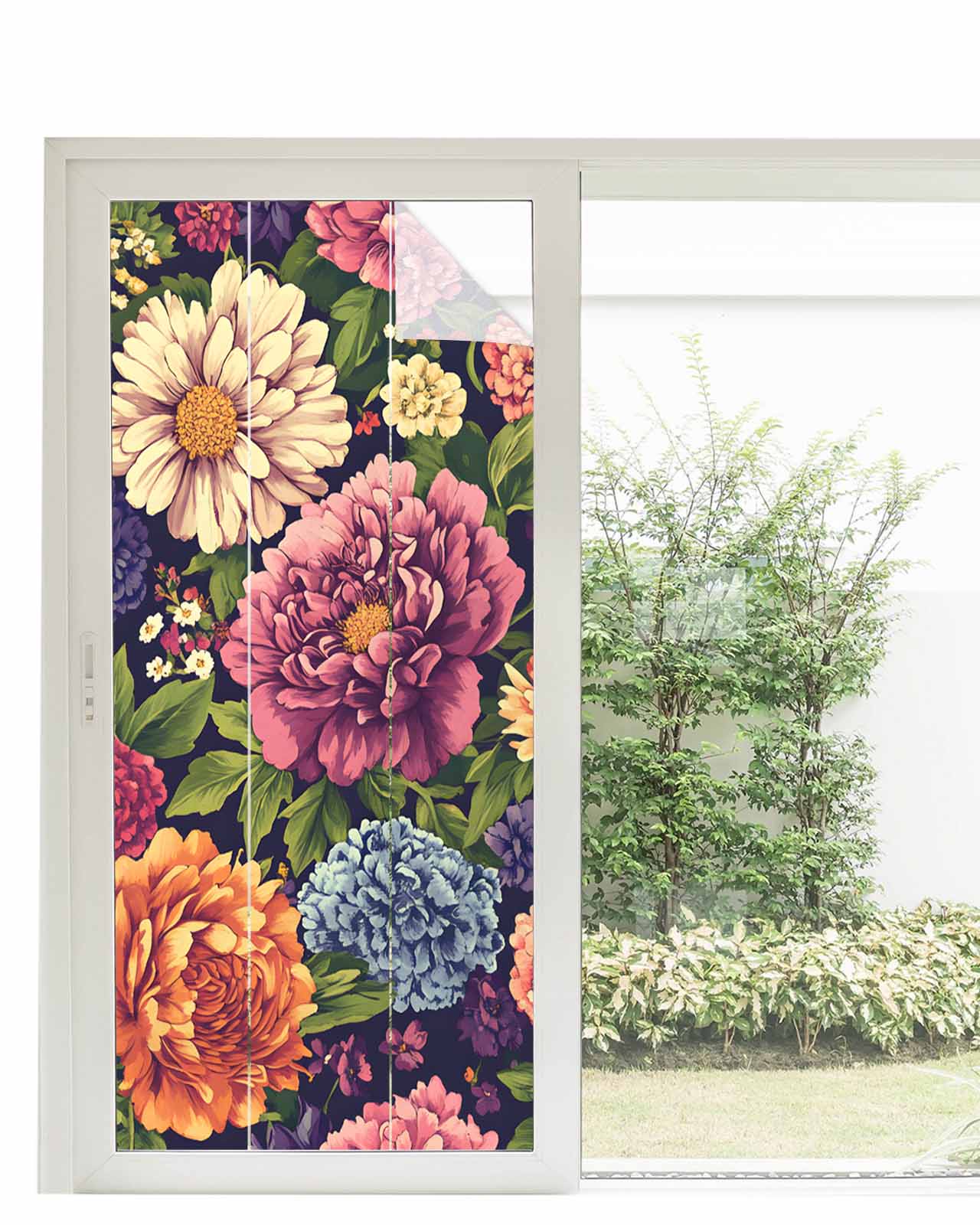 Window Privacy Film Colorful Spring Floral Stained Glass Window Film ...