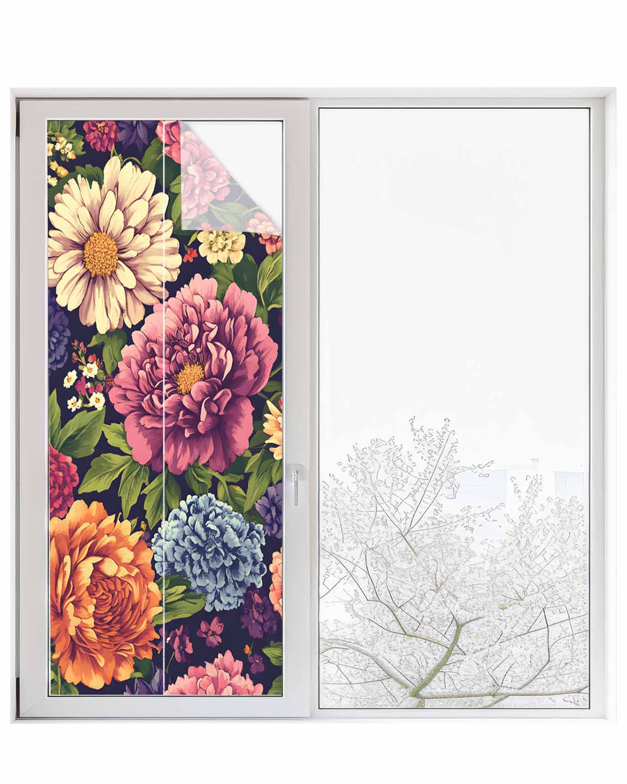 Window Privacy Film Colorful Spring Floral Stained Glass Window Film ...