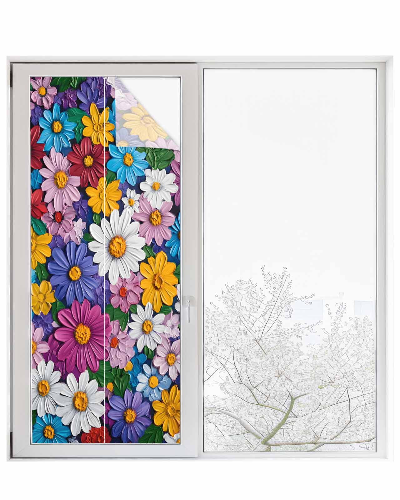 Window Privacy Film Colorful Spring Floral Stained Glass Window Film ...